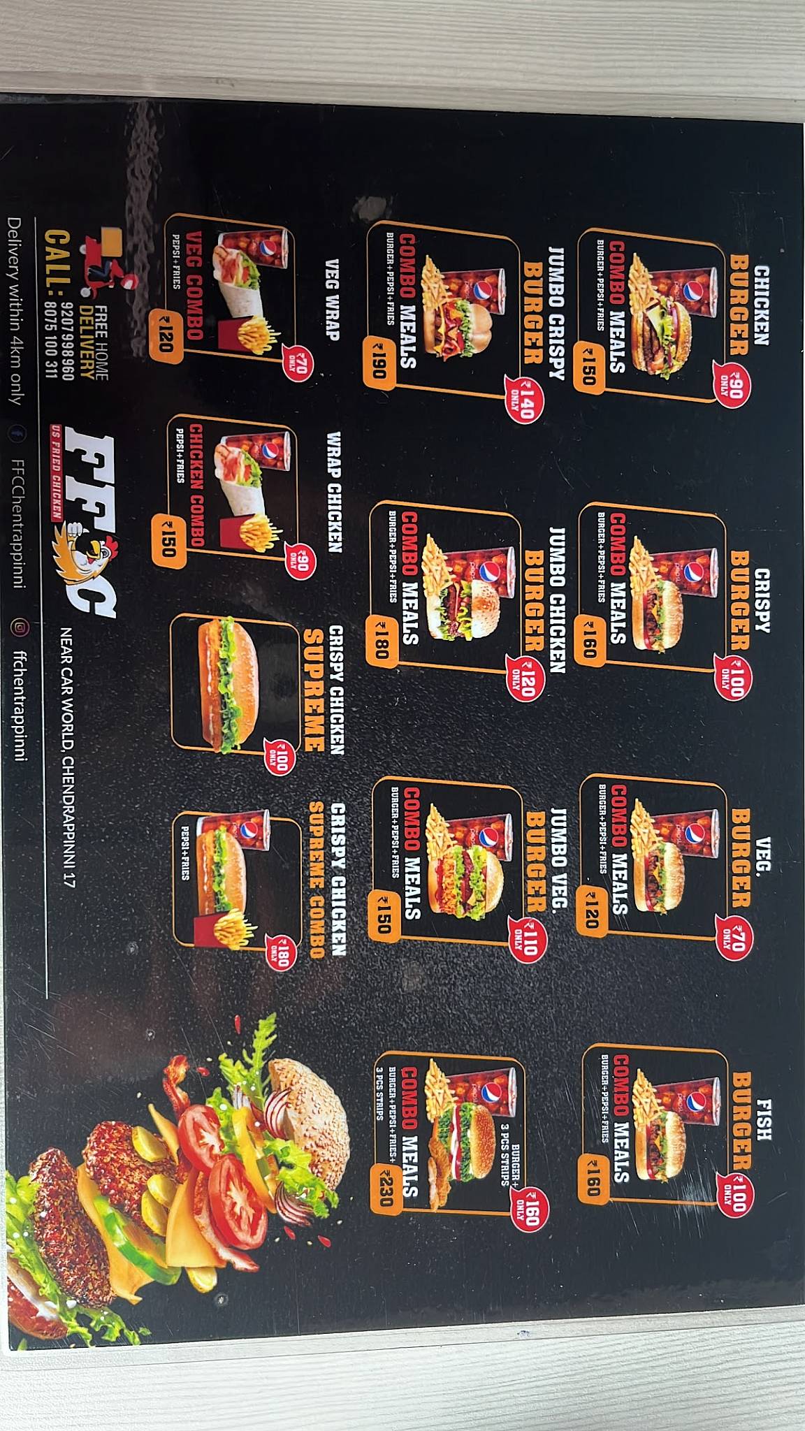 Menu at FF, Edamuttam