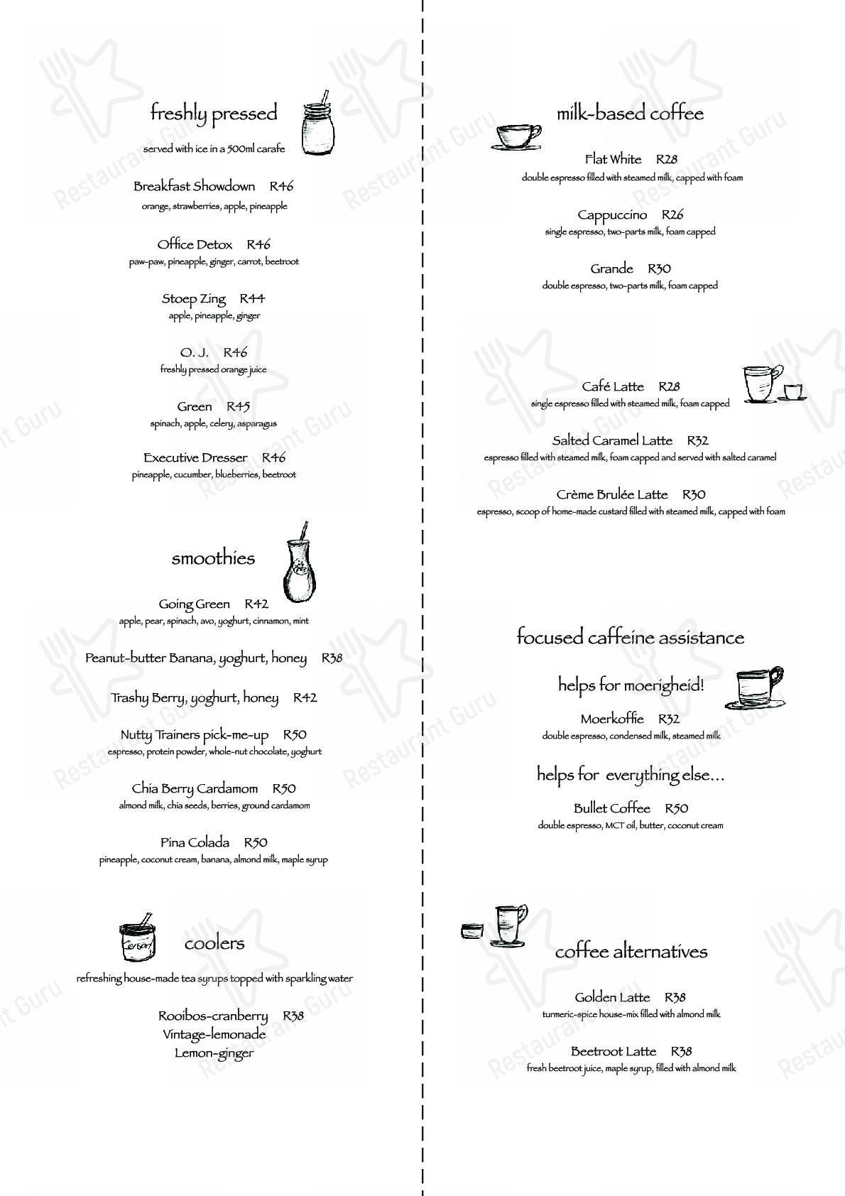 Menu at FORE at Kimiad restaurant, Pretoria
