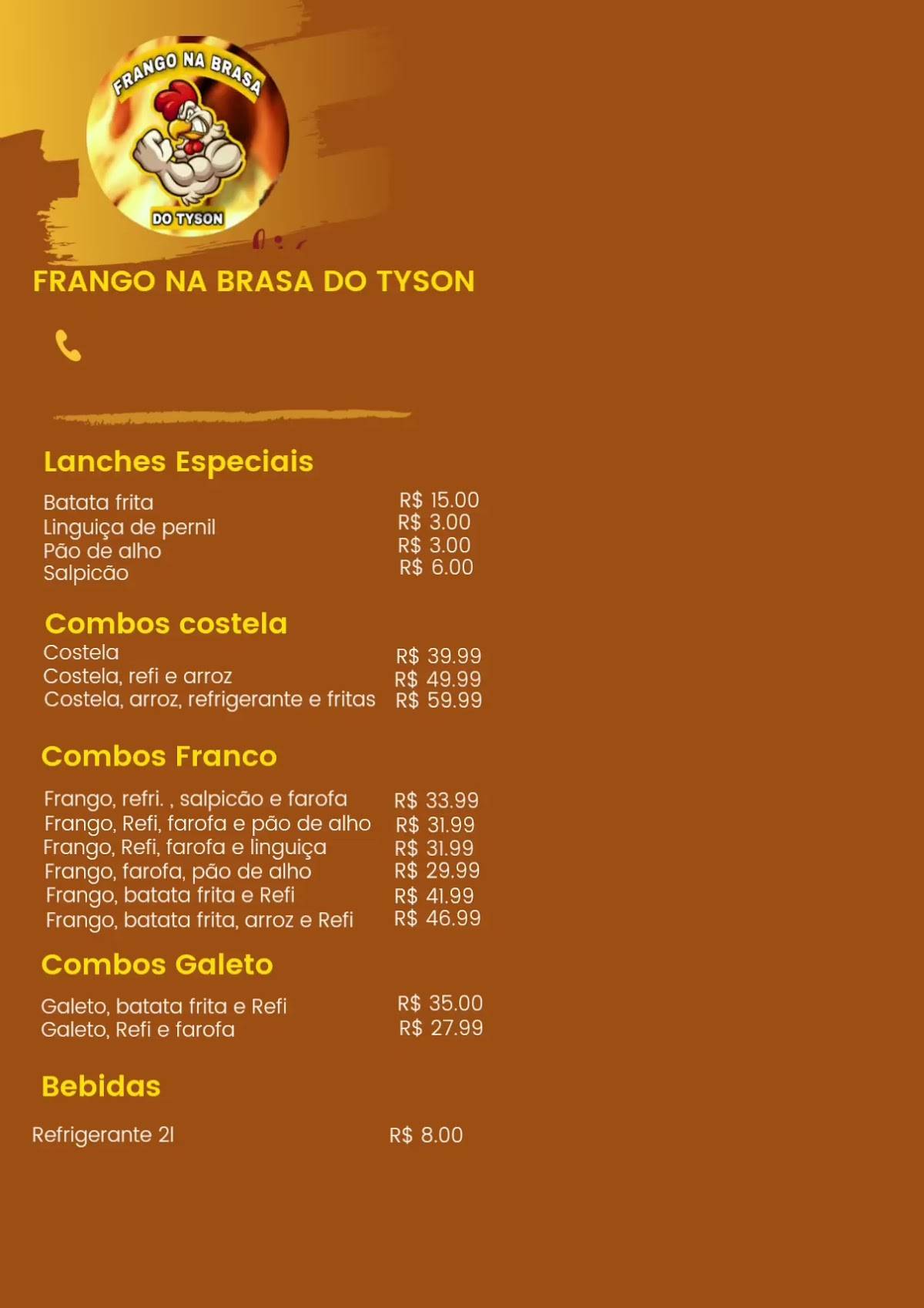 Carta de FRANGO NA BRASA DO TYSON (ENGENHO DE DENTRO), Rio de Janeiro