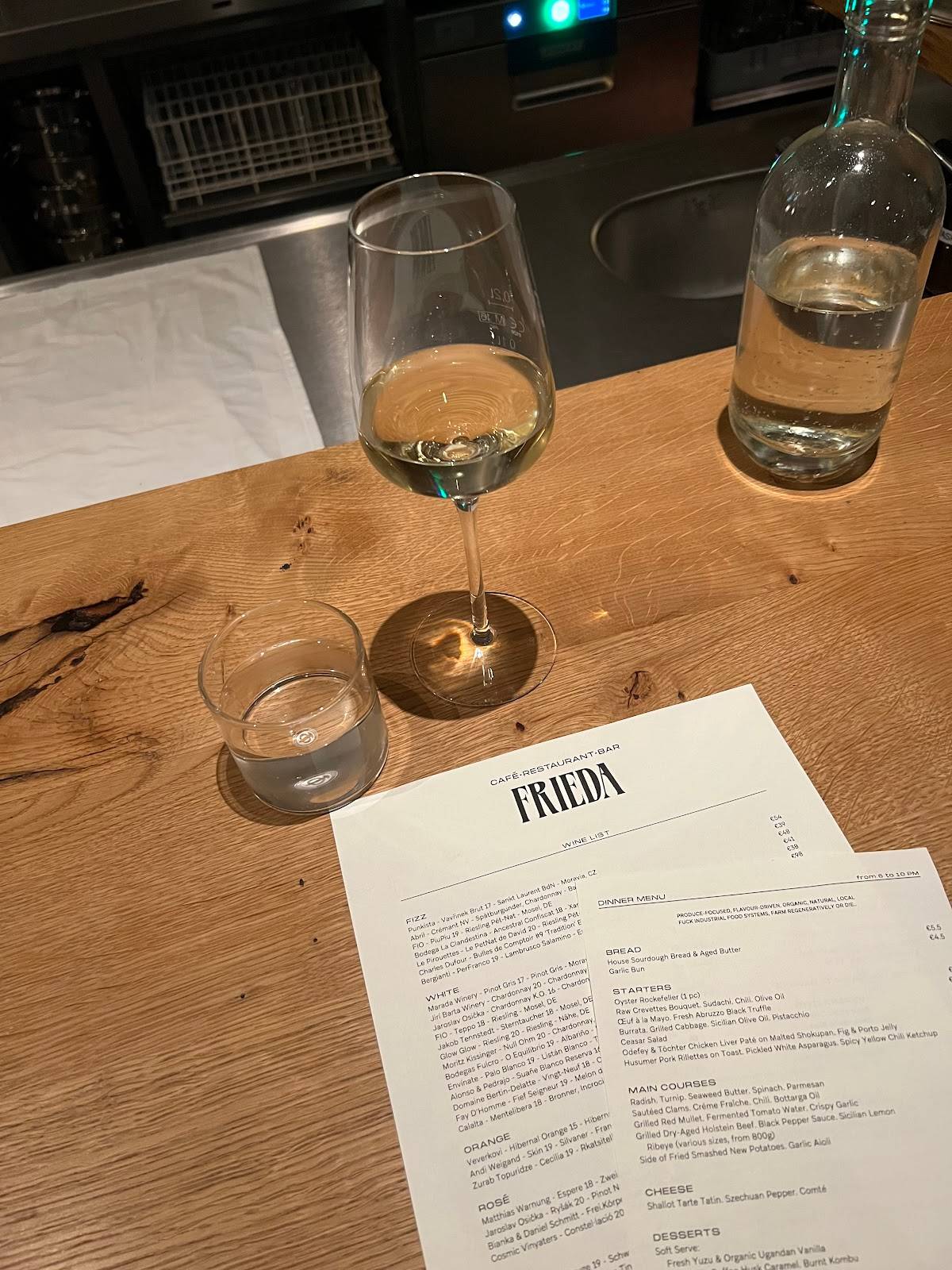 Menu at FRIEDA restaurant, Berlin