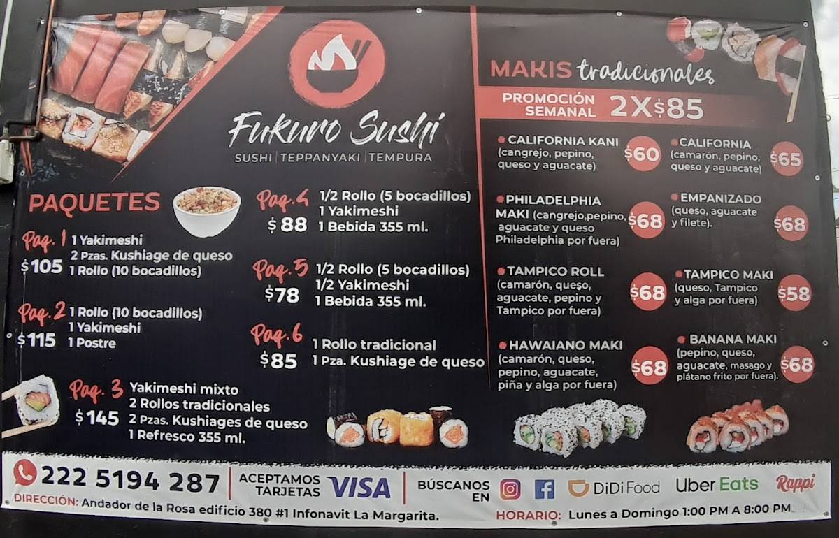 Carta del restaurante FUKURO SUSHI LA MARGARITA, Heroica Puebla del ...