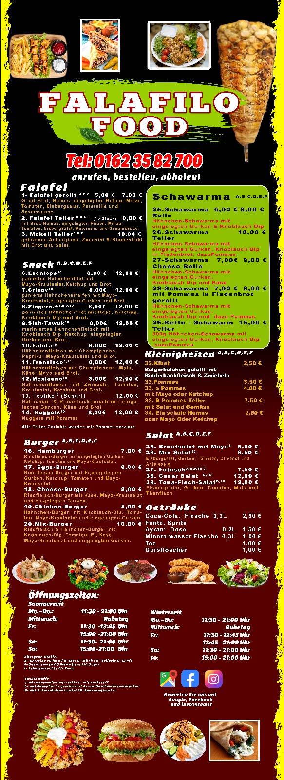 Speisekarte von Falafilo Food restaurant, Lingen (Ems)