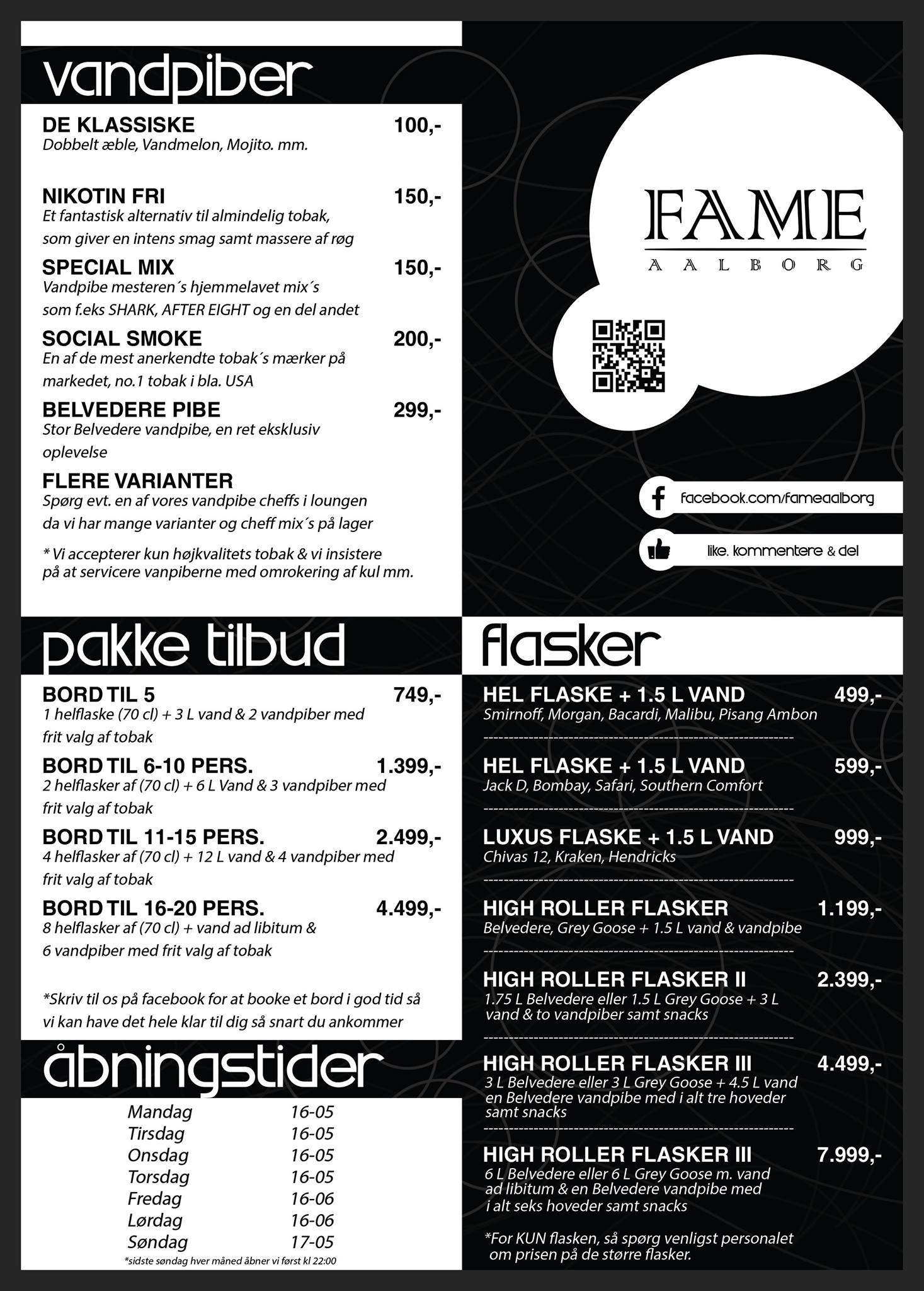 Menu at Fame Aalborg ApS pub & bar, Aalborg