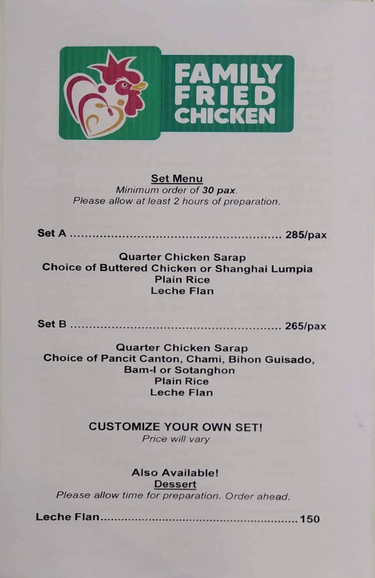 Menu at Family Fried Chicken restaurant, Quezon City, 70 Matutum