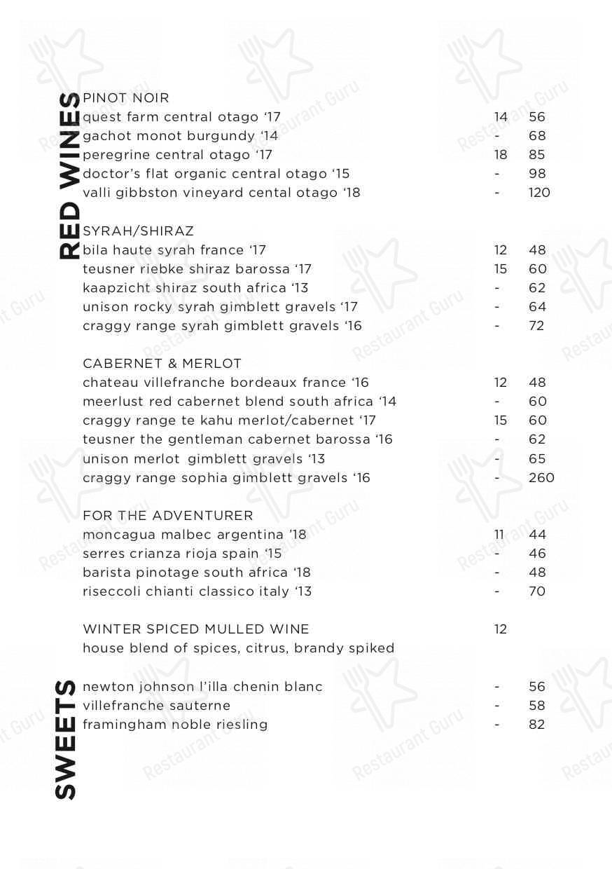 Menu at Fantail & Turtle pub & bar, Auckland