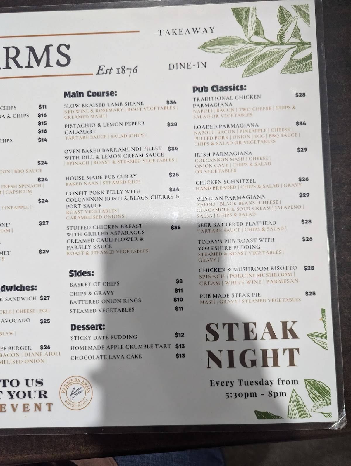 Menu at Farmers Arms Hotel pub & bar, Junortoun