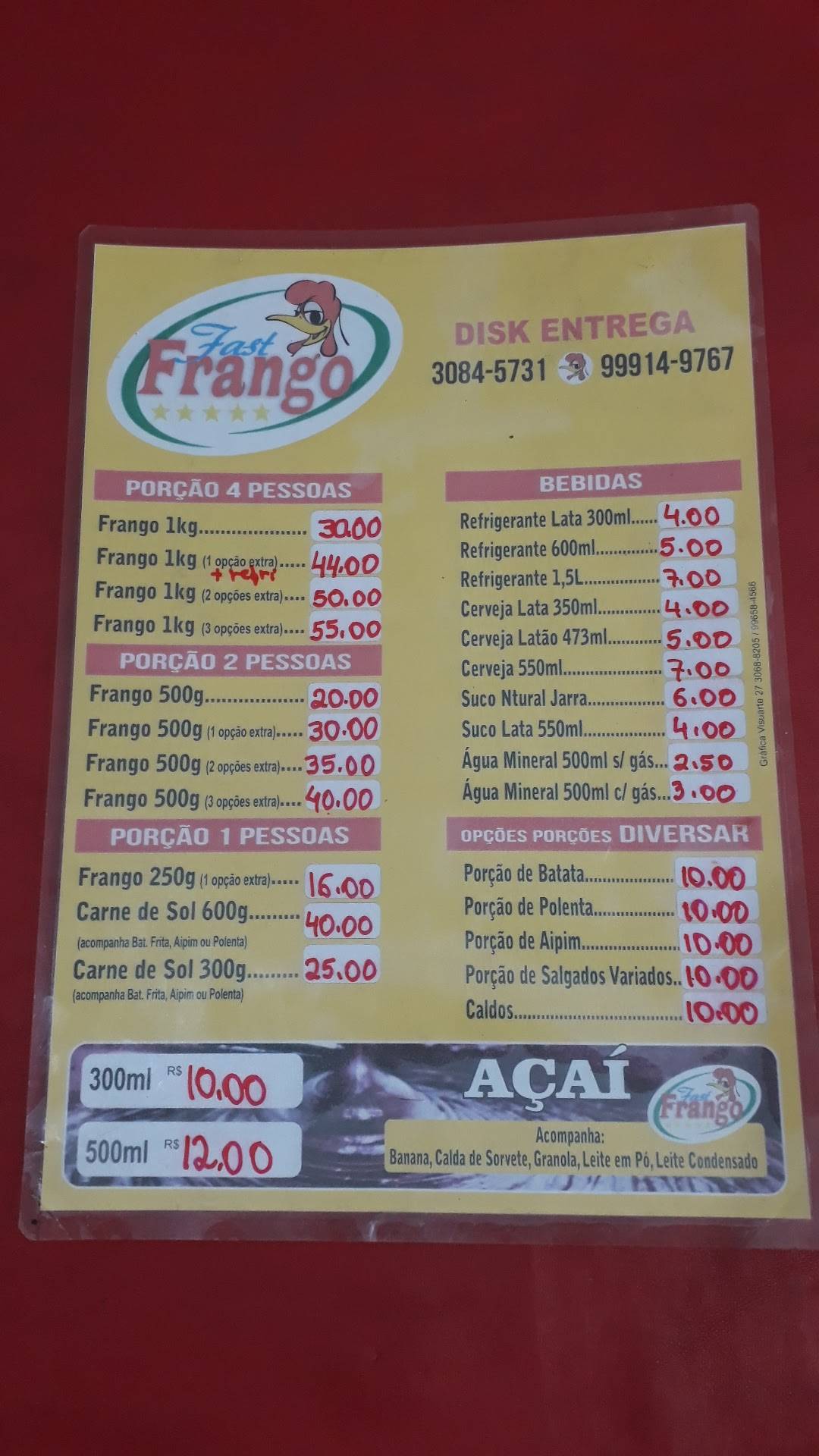 Menu at Fast Frango restaurant, Vitoria