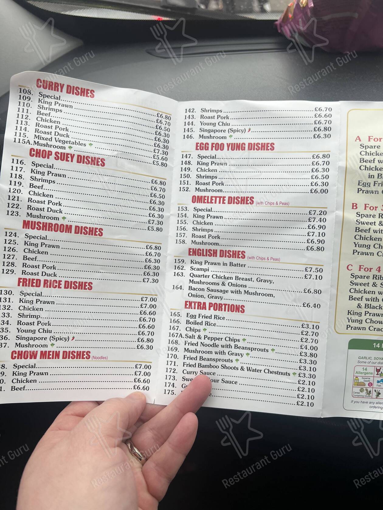 Menu at Caistor Chinese fast food, Caistor