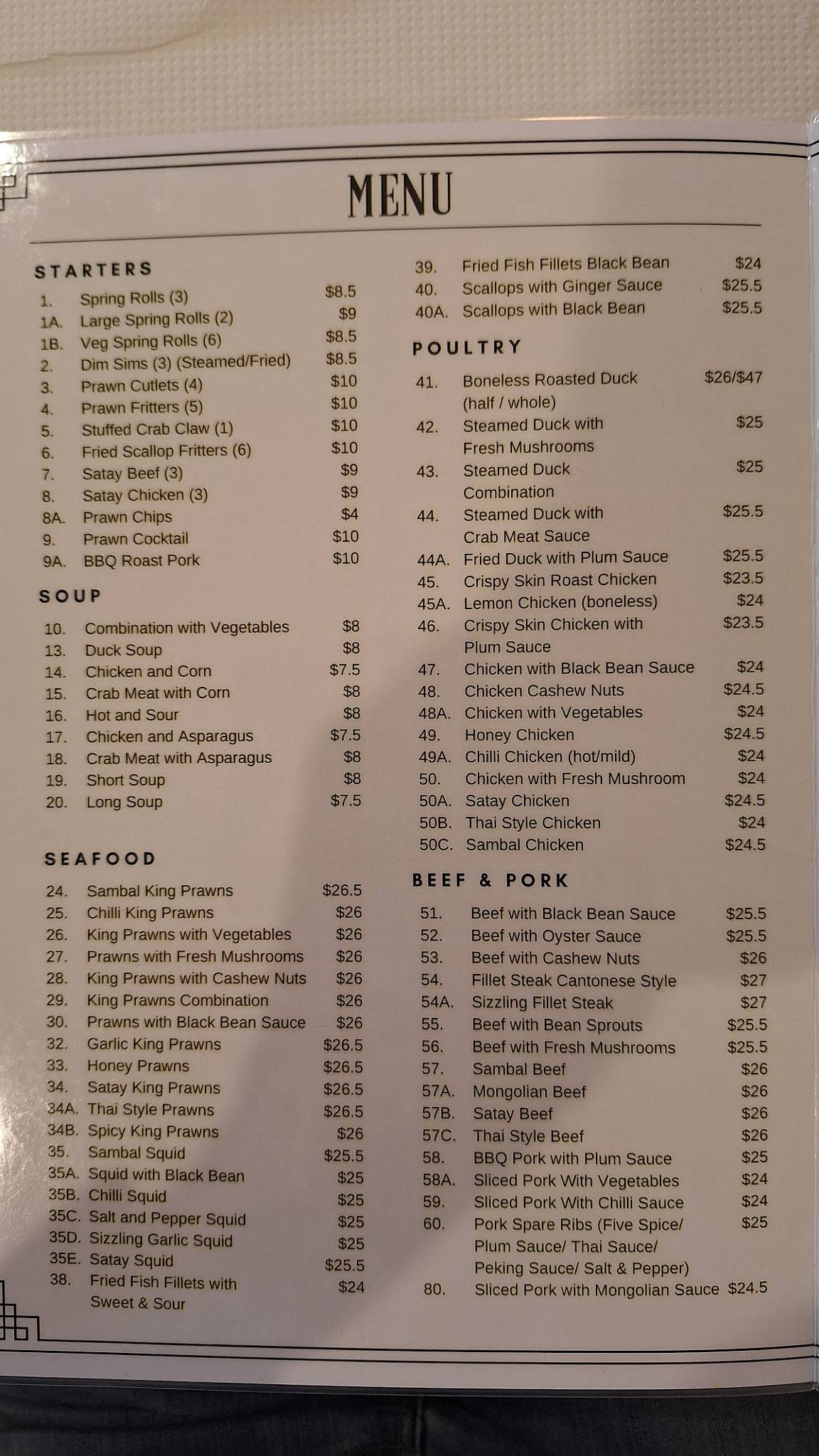 Menu at Ginling Chinese Restaurant, South Plympton