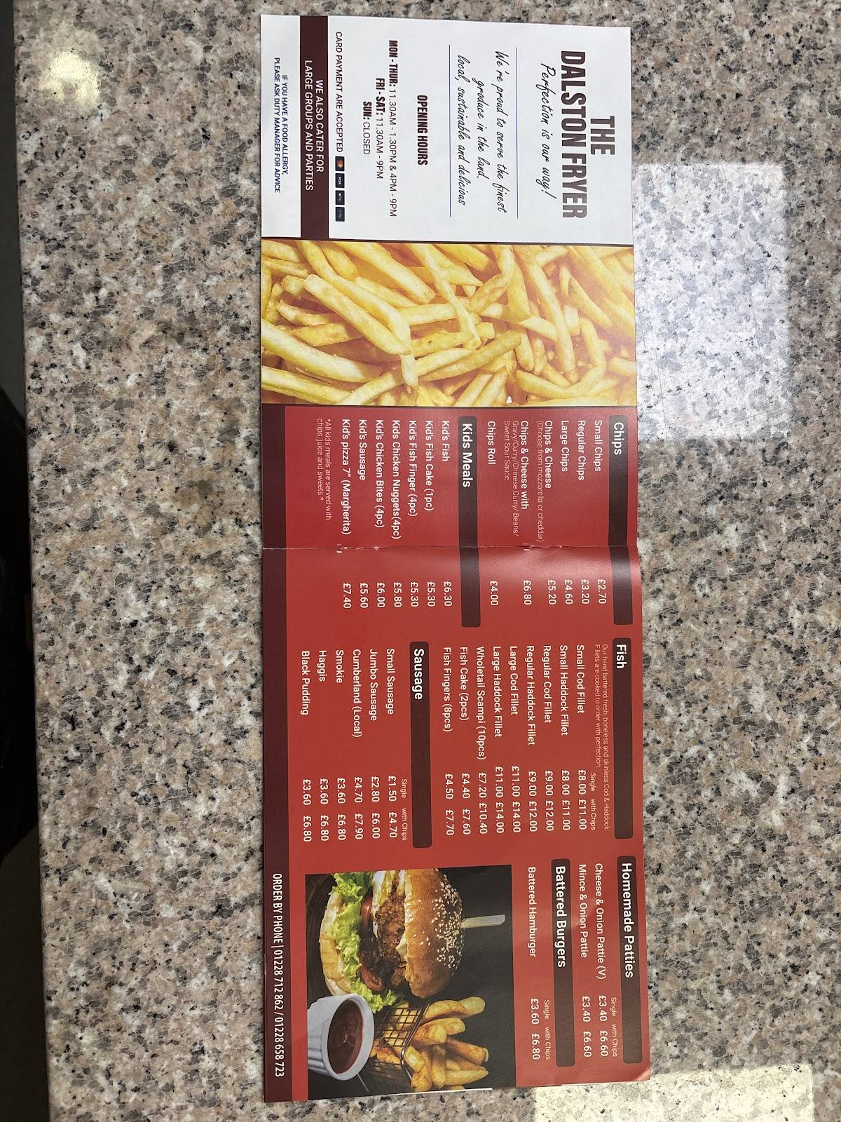 Menu at The Dalston Fryer fast food, Carlisle
