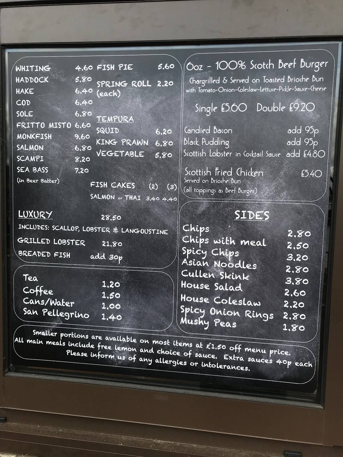 Menu at The Wee Hurrie fast food, Troon