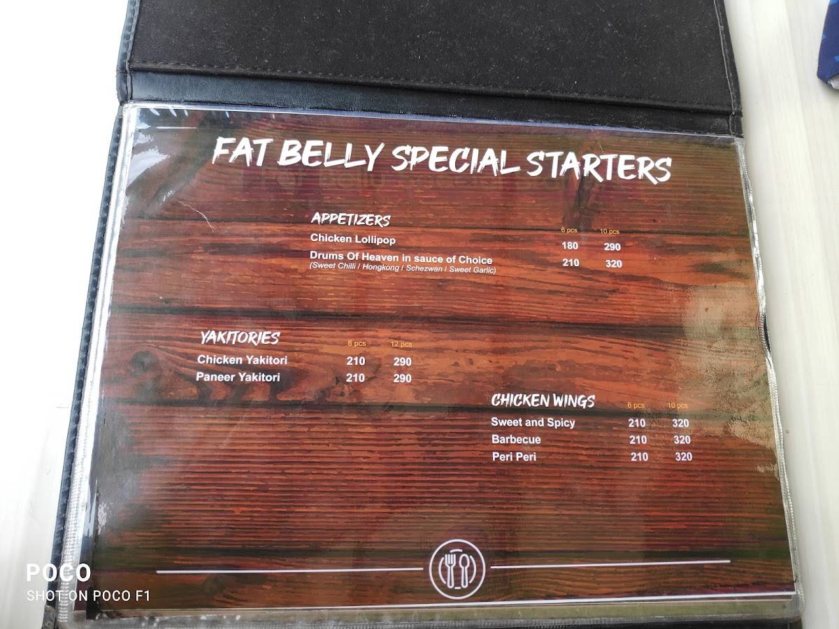 Menu at Fat Belly, Tinsukia, Tinsukia