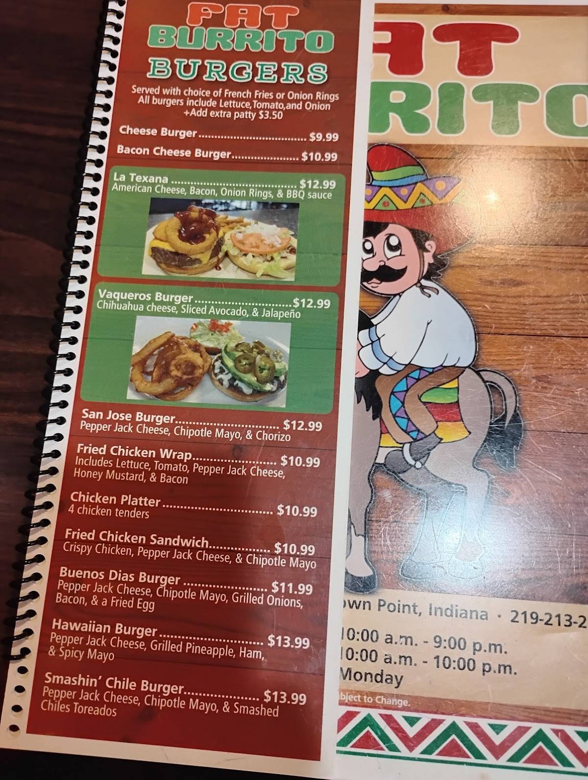 Menu at Fat Burrito Crown Point IN. restaurant, Crown Point