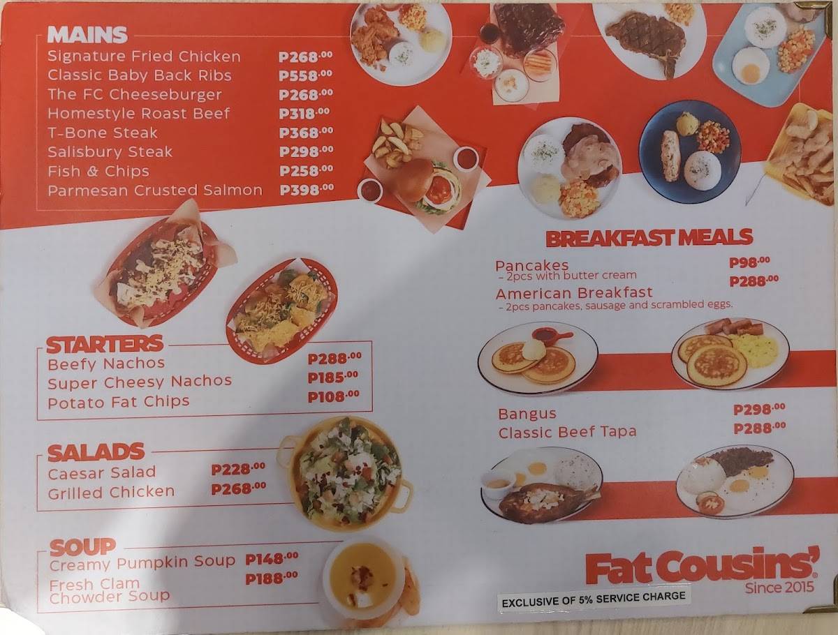 Carta del restaurante Fat Cousins' Diner, Ciudad Quezon