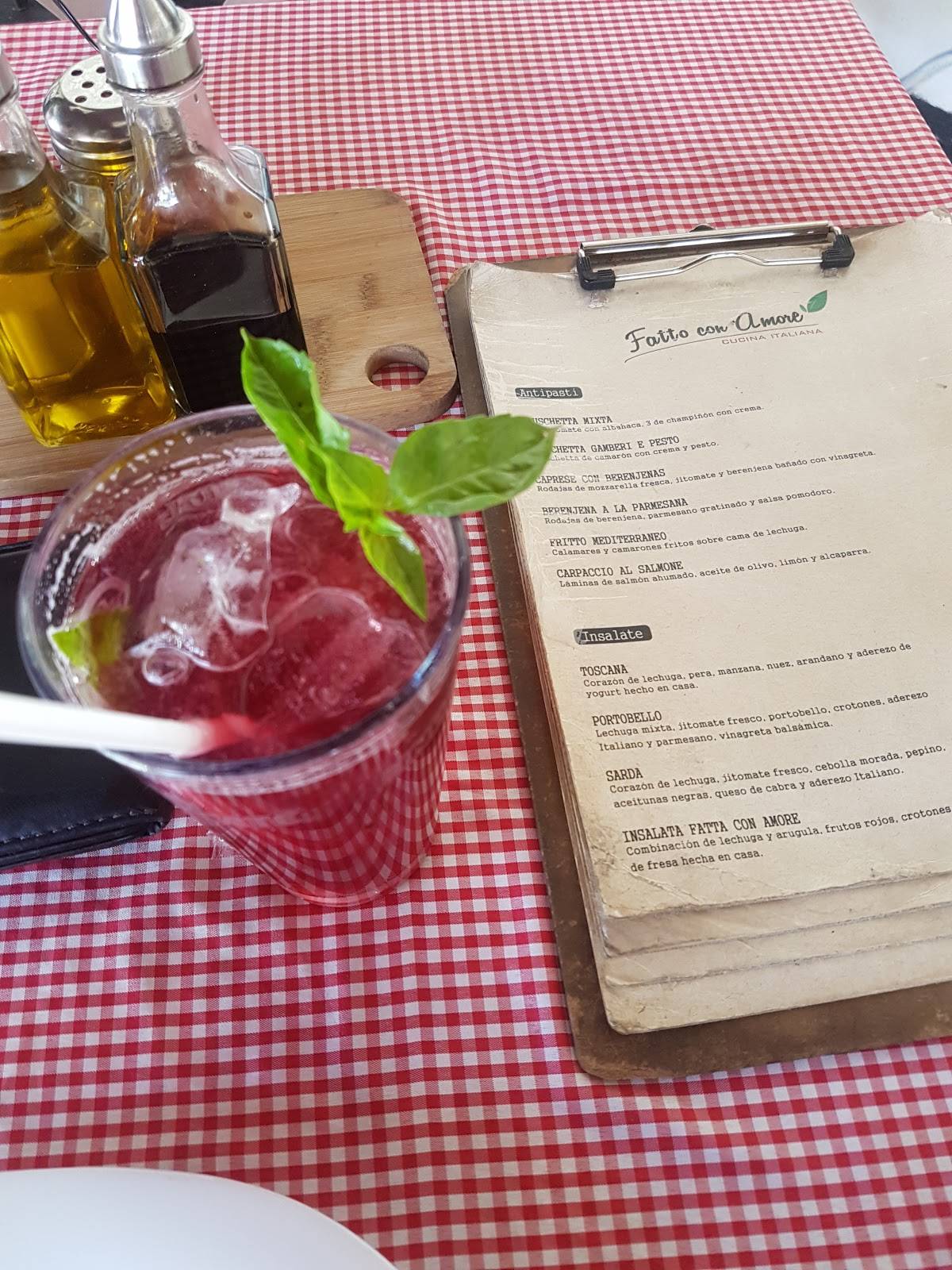 Carta del restaurante Fatto con Amore, Guadalajara