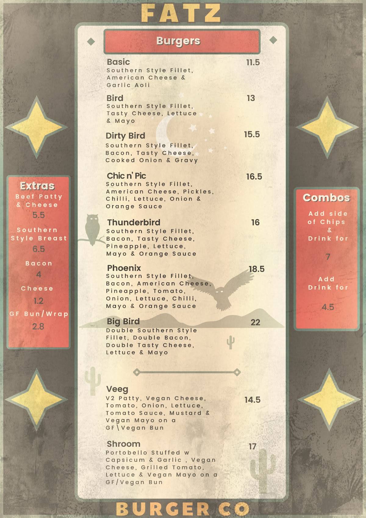 Menu at Fatz Burger Co restaurant, Temora