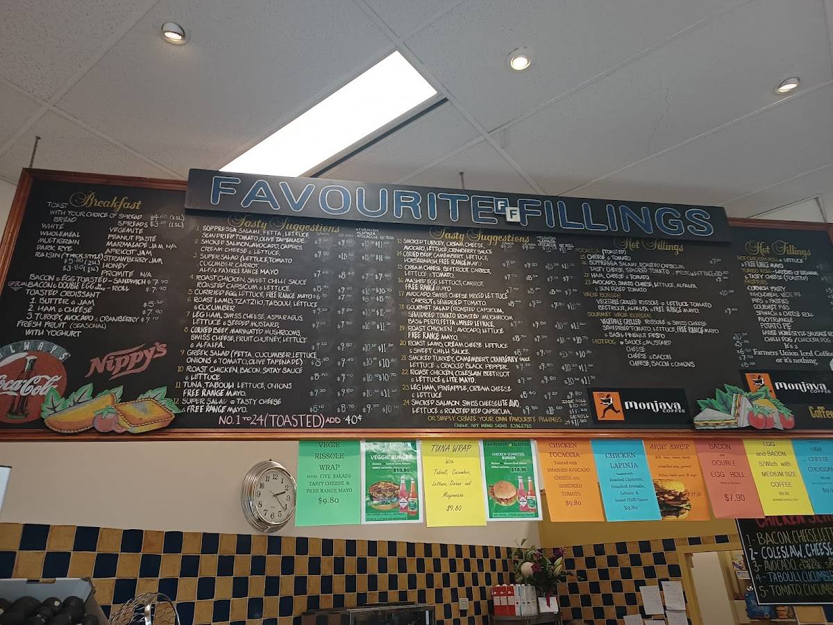 Menu at Favourite Fillings Lunch Bar, Adelaide