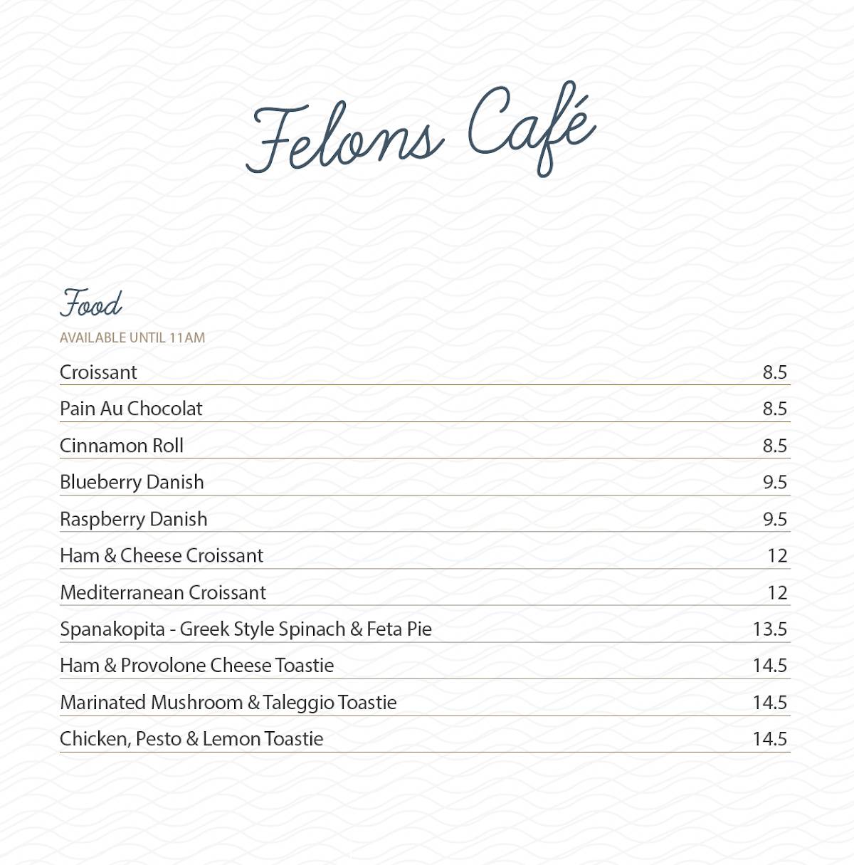 Menu at Felons Café cafe, Fortitude Valley
