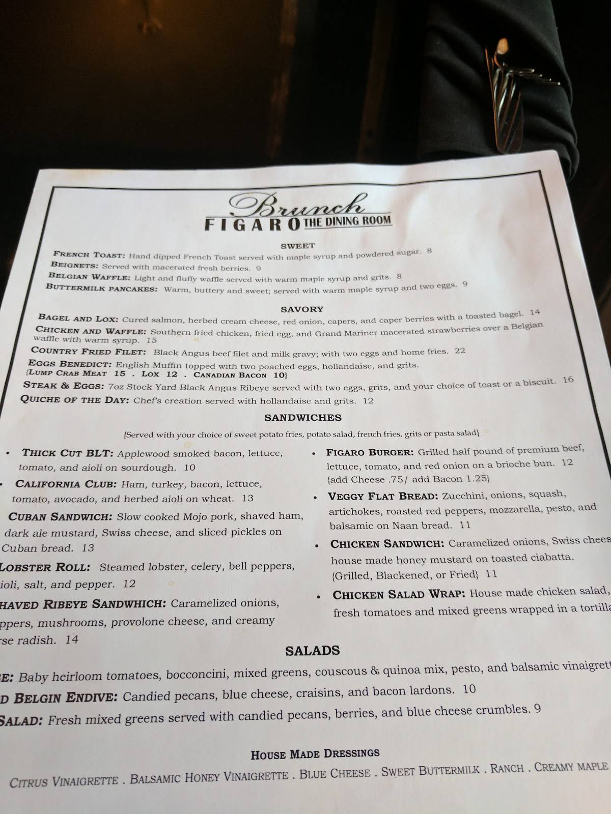 Menu at Figaro The Dining Room restaurant, Newberry