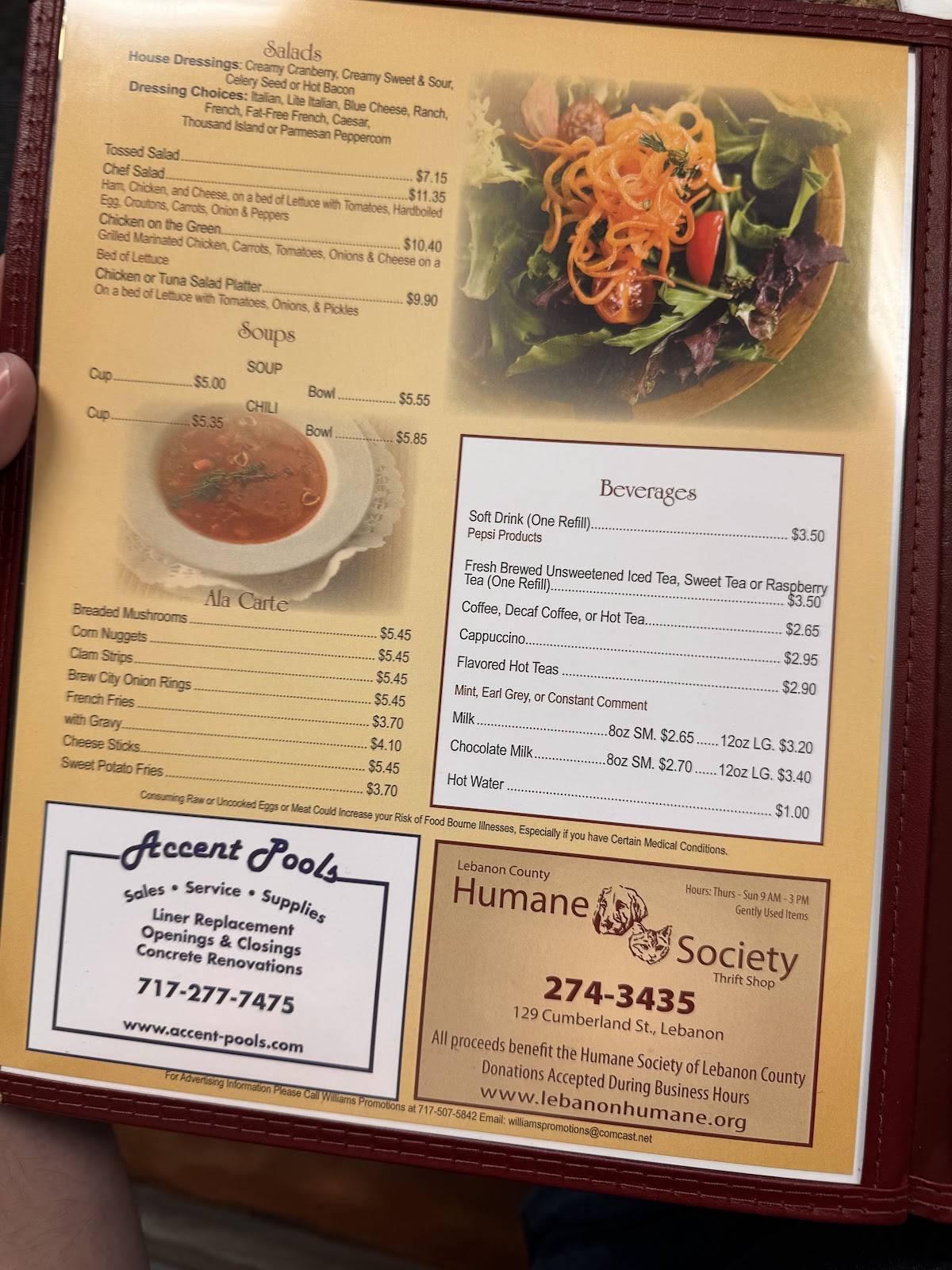 Menu at Filling Station restaurant, Palmyra
