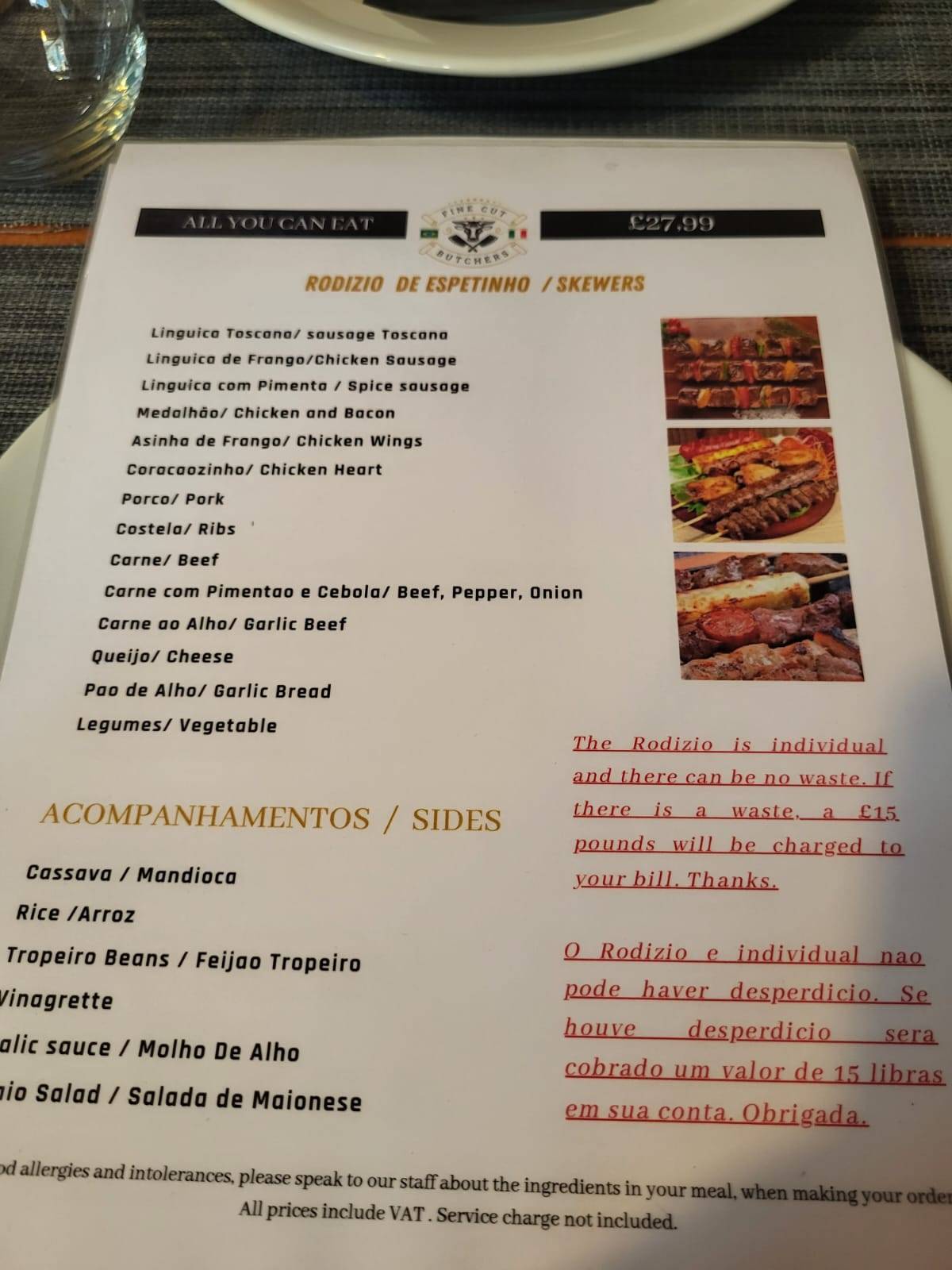 Menu at Fine Cut Butchers restaurant, London