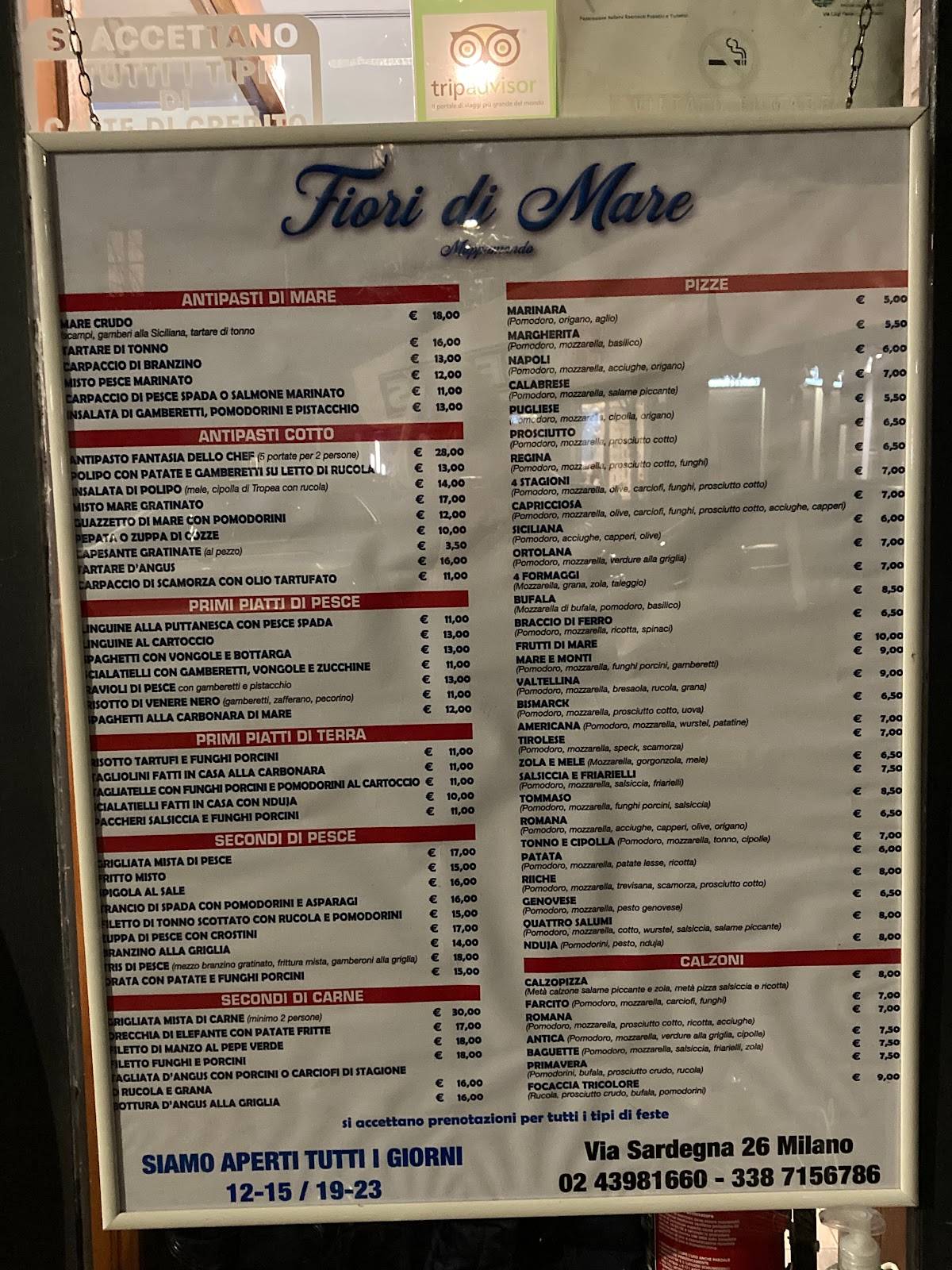 Speisekarte von Fiore Di Mare restaurant, Mailand