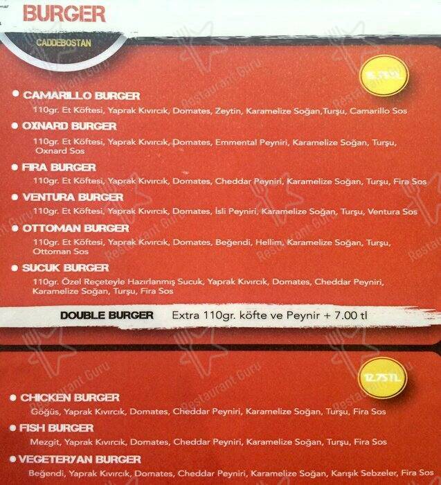 Carta del restaurante Fira Burger, Estambul, Caddebostan İskele Sk. No:14