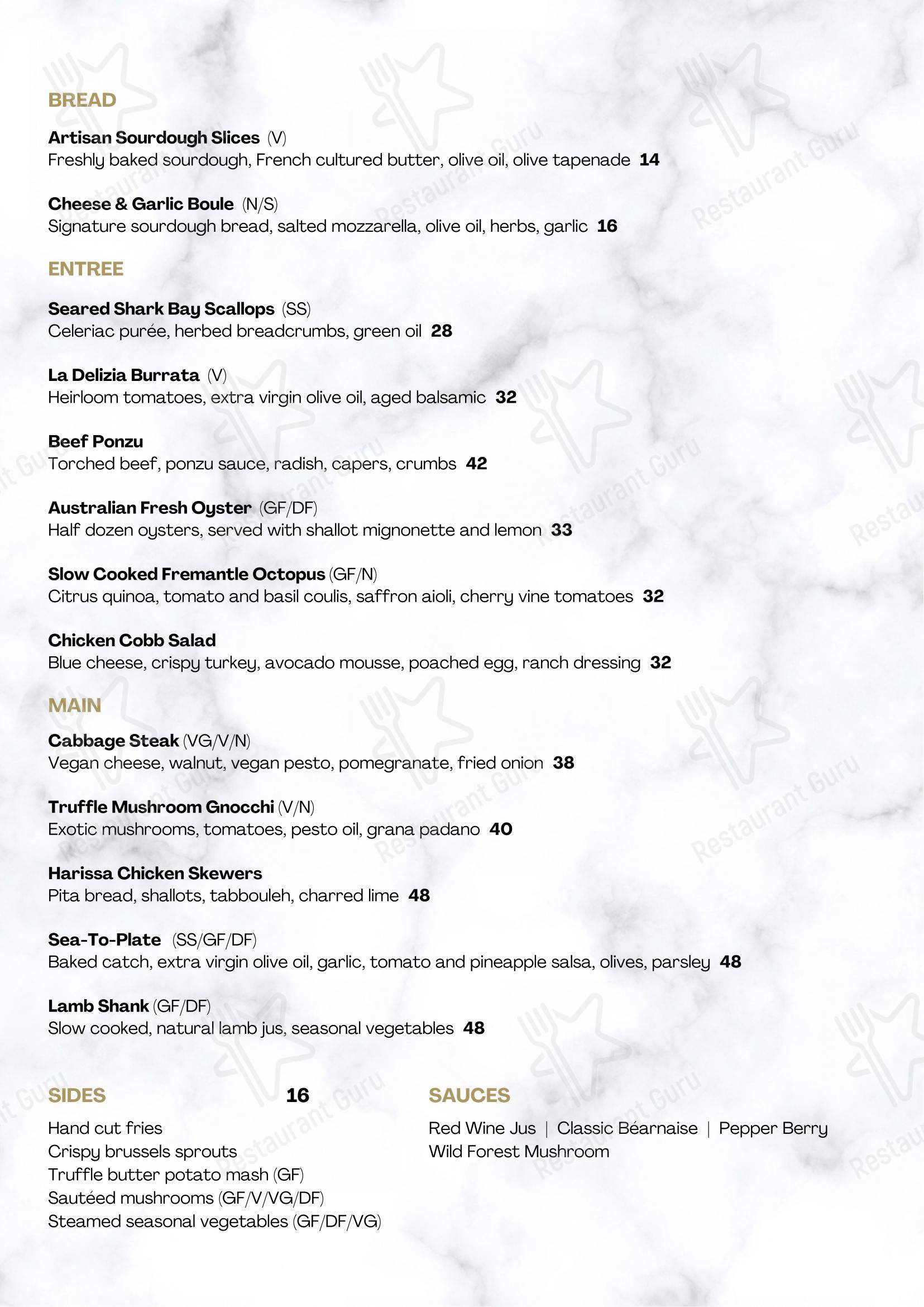 Menu at Firewater Grille steakhouse, Perth, 1 St Georges Terrace