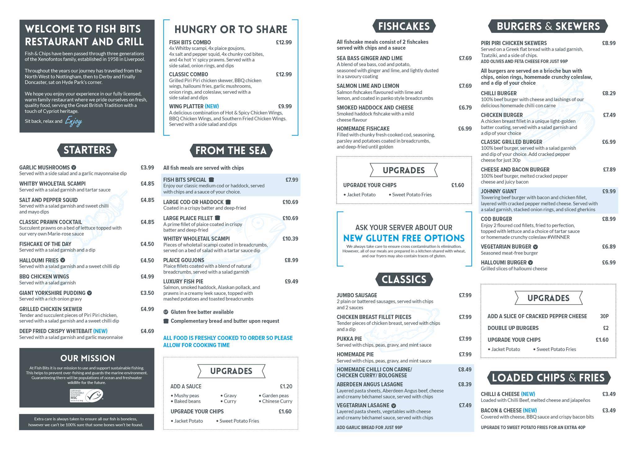 Menu at Fish Bits fast food, Doncaster, 61 Carr House Rd