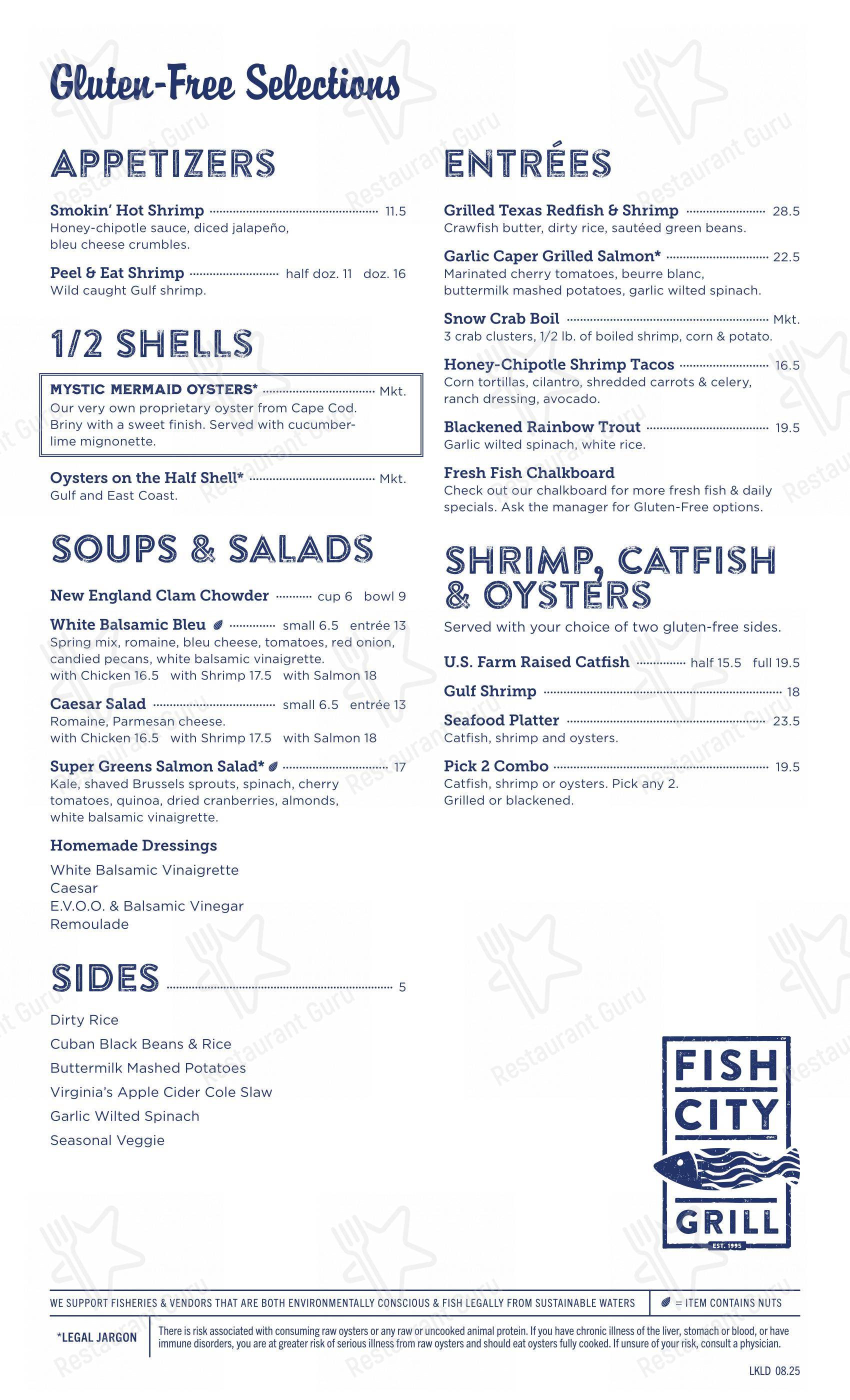 Menu at Fish City Grill restaurant, Lakeland