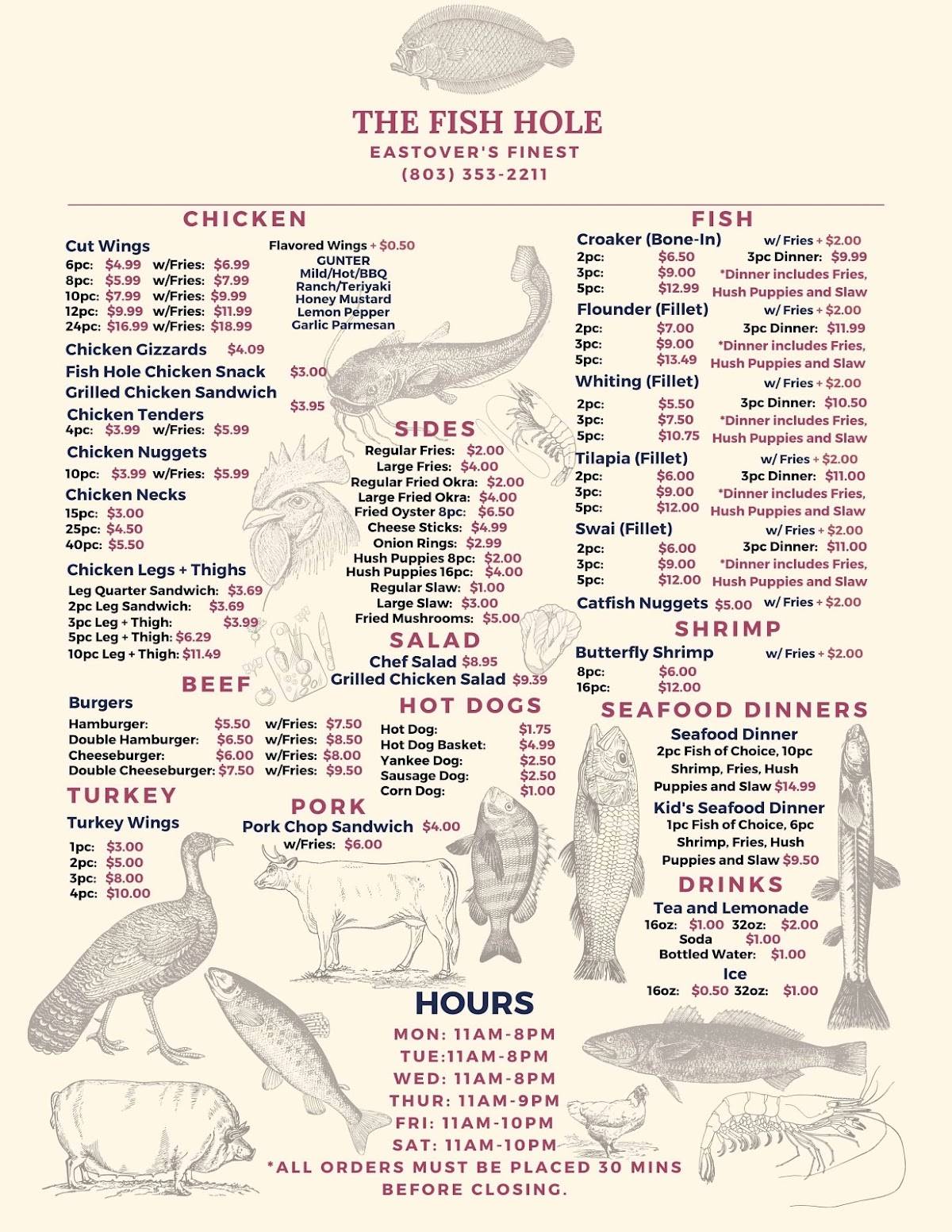Menu at Fish Hole restaurant, Eastover