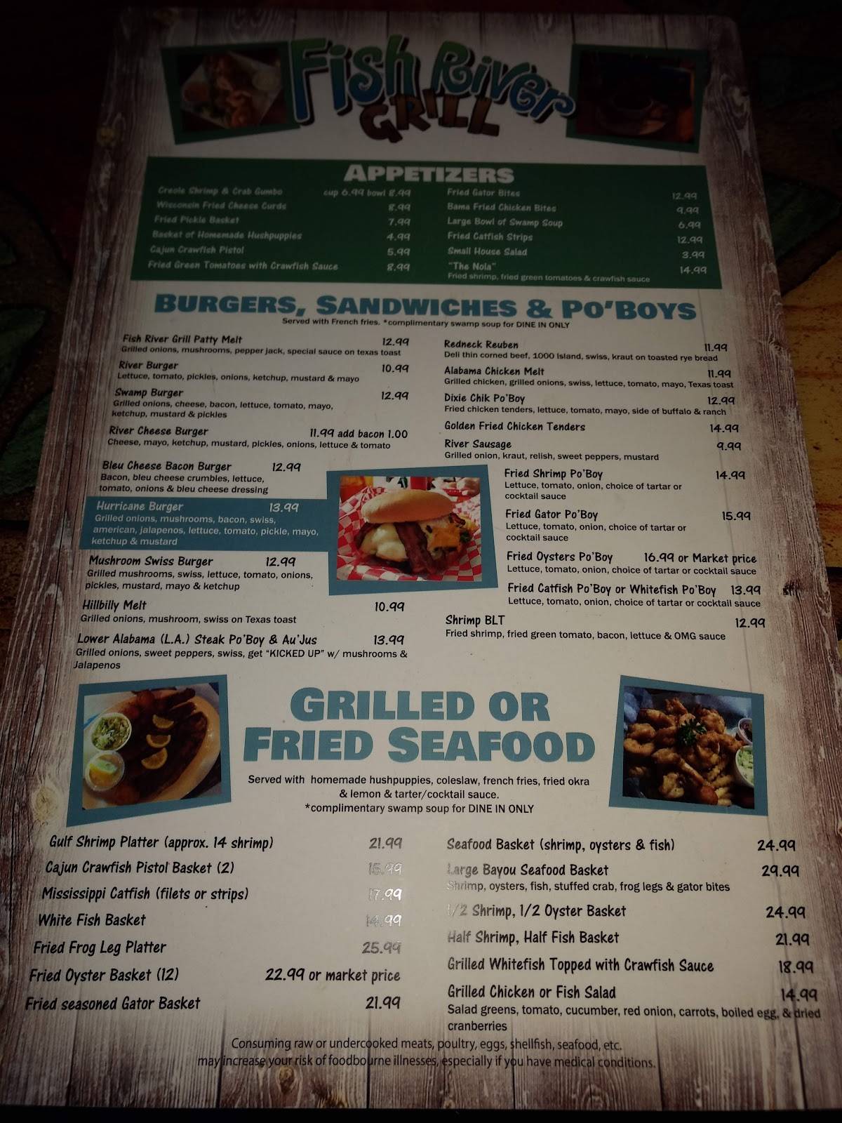 Menu at Fish River Grill restaurant, Gulf Shores