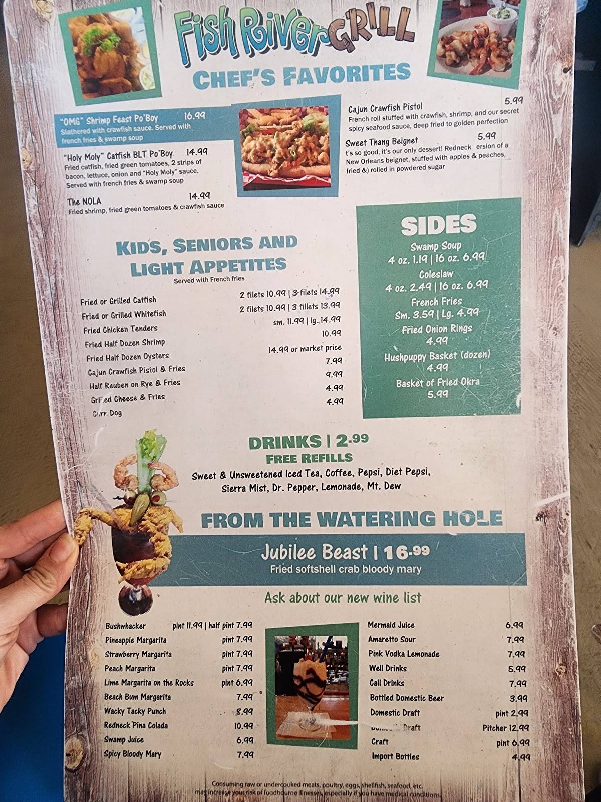 Menu at Fish River Grill restaurant, Gulf Shores