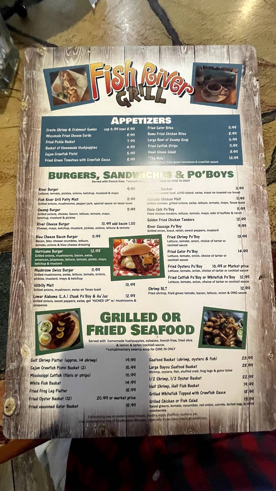 Menu at Fish River Grill restaurant, Gulf Shores