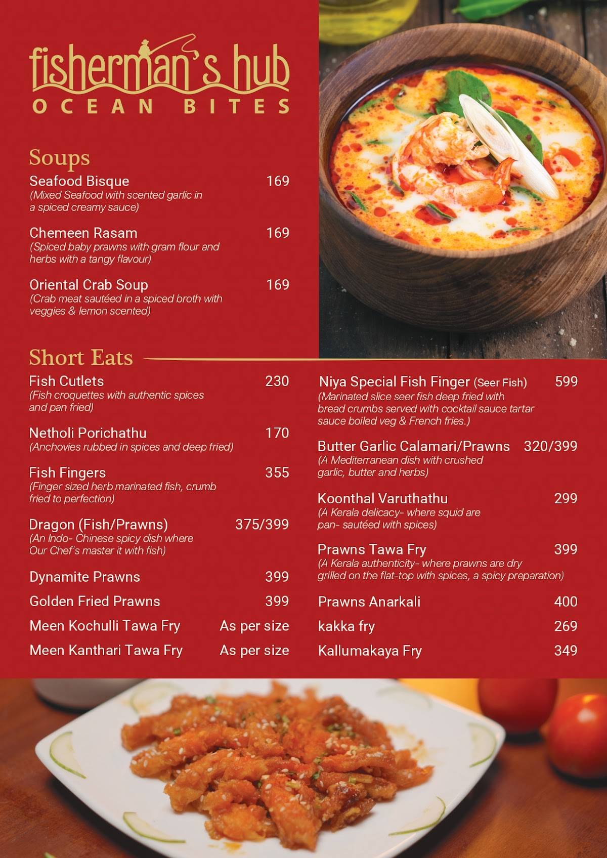 Menu at Fisherman's Hub, Thrissur
