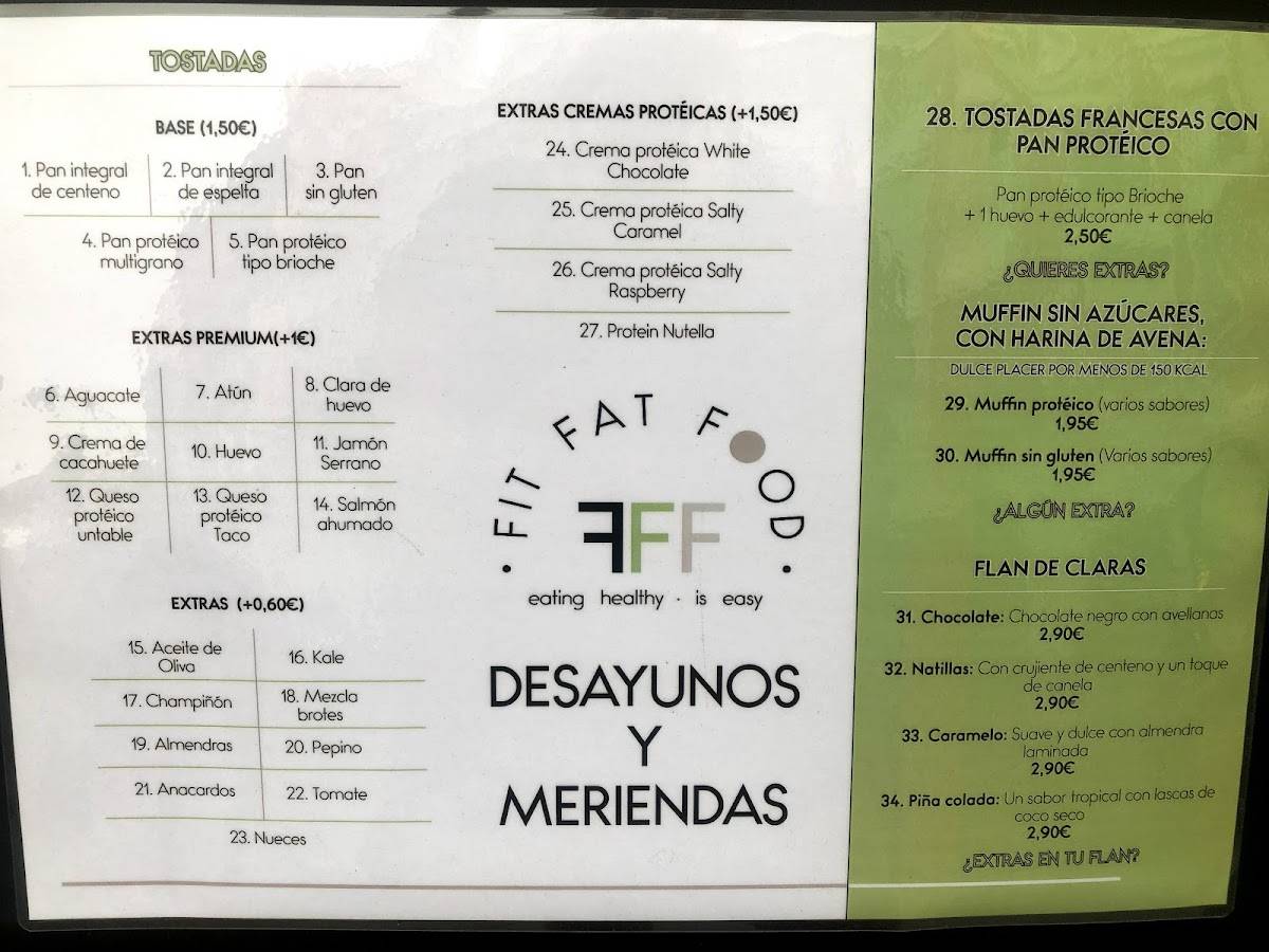 Carta del restaurante Fit Fat Food, Madrid