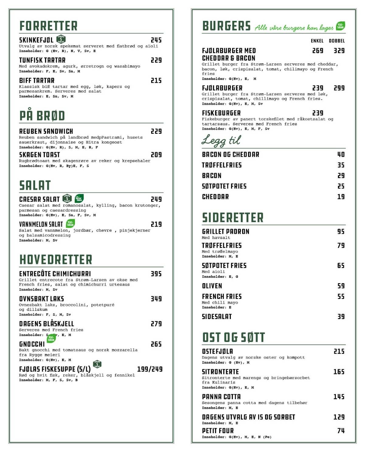 Menu at Fjøla Central Station Oslo restaurant, Oslo