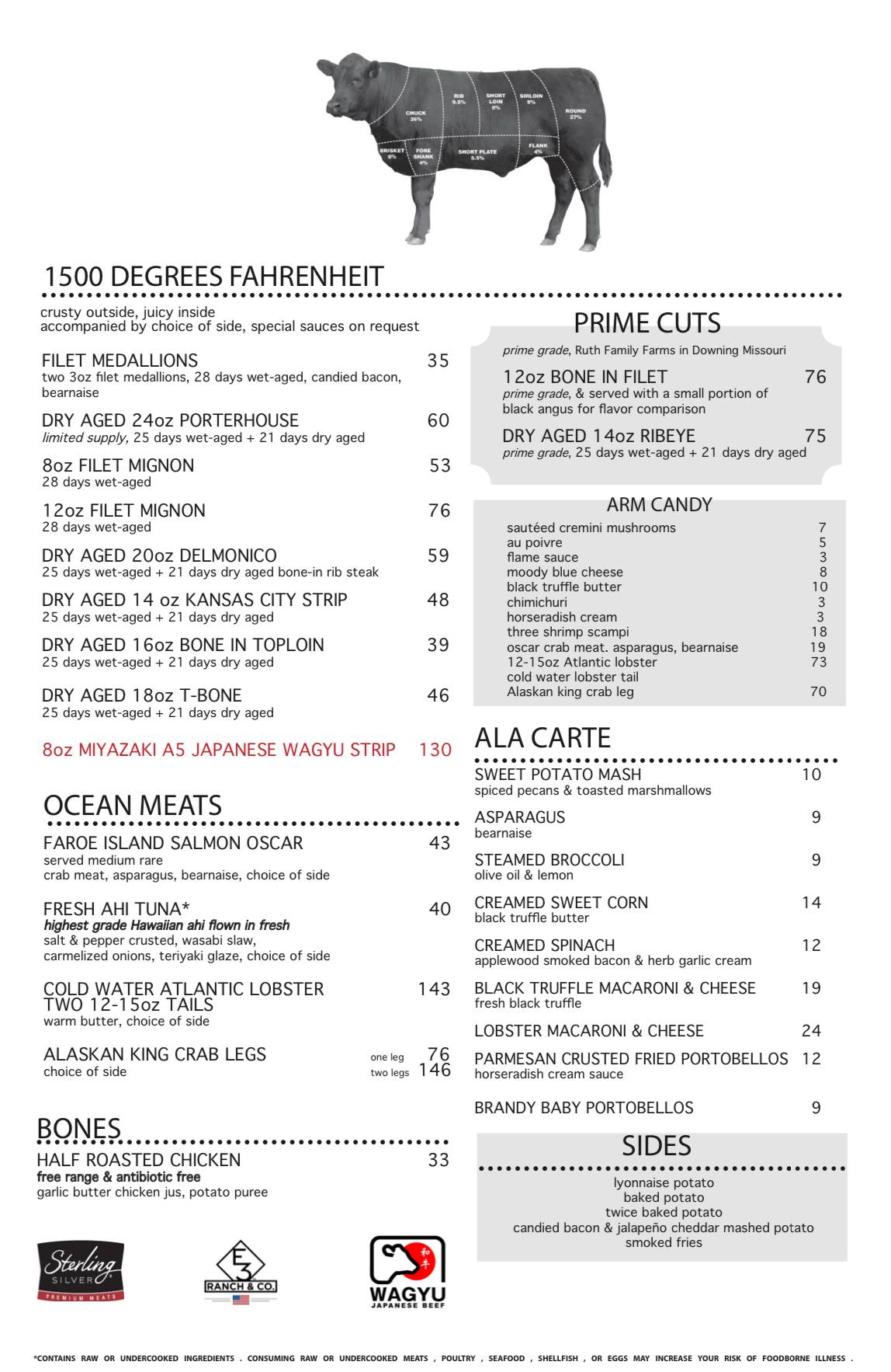 Menu at Flame Steakhouse & Wine Bar, Springfield, 314 W Walnut St