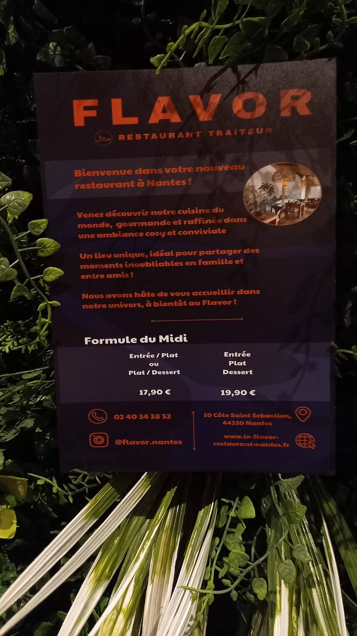 Menu au Flavor restaurant, Nantes