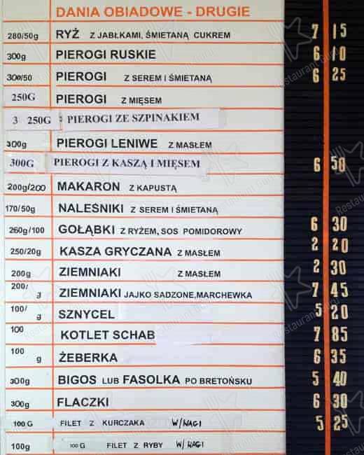 Menu at Flisak restaurant, Kraków