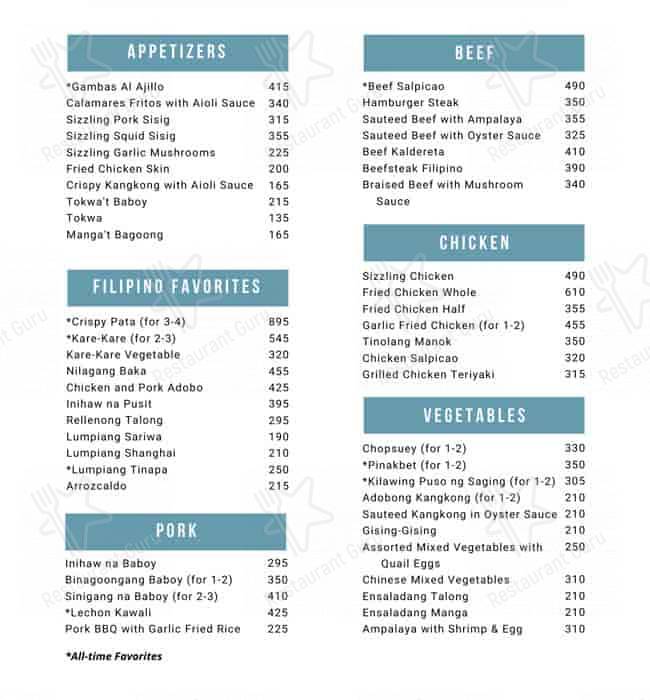 Menu at Floating Island Restaurant, Makati, H257+PR7