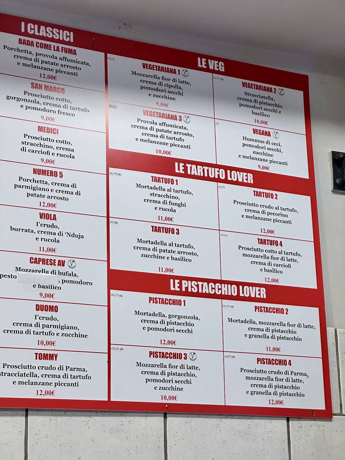 Menu at All’Antico Vinaio cafe, Florence