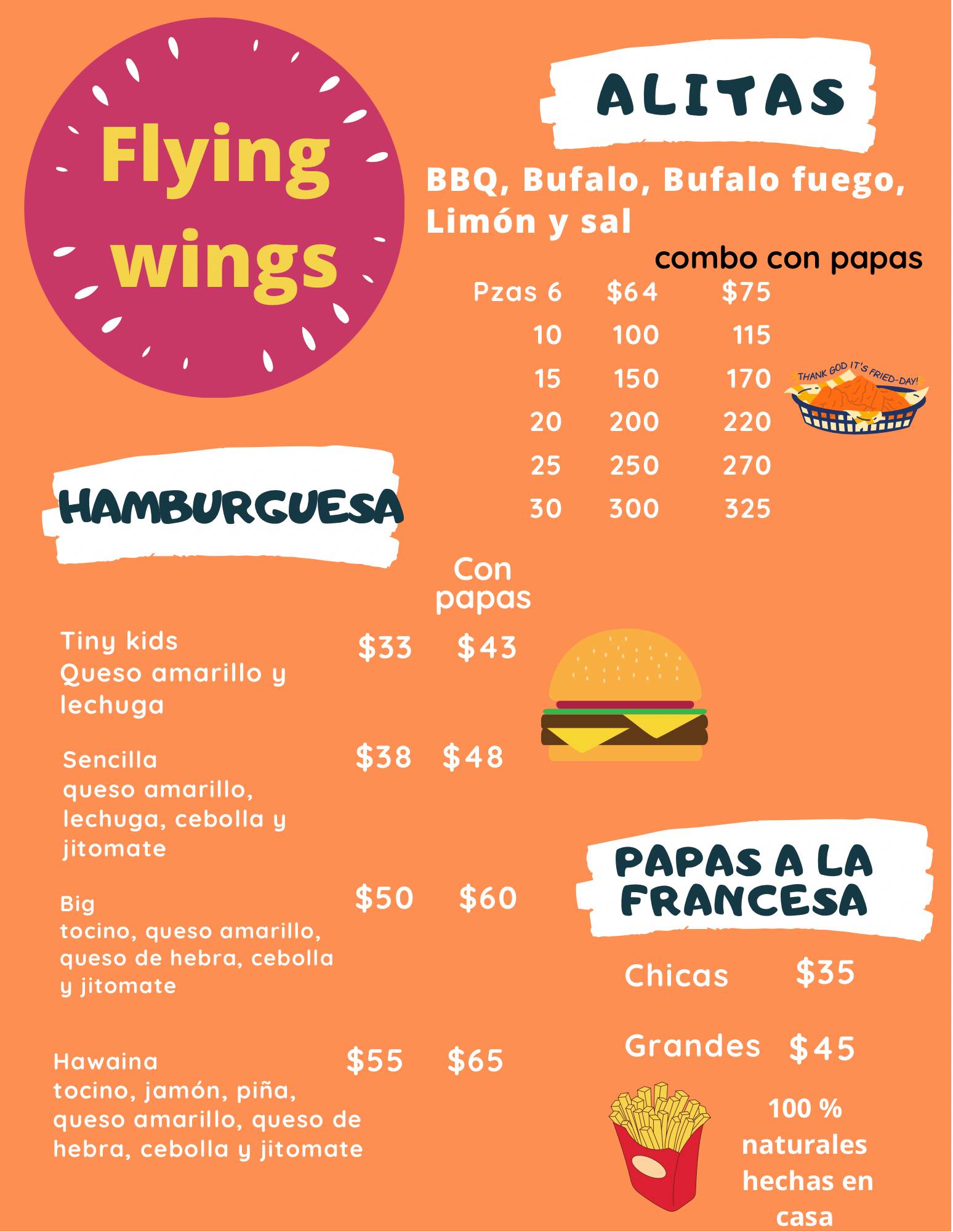 Menu at Flying Wings restaurant, Cuautla