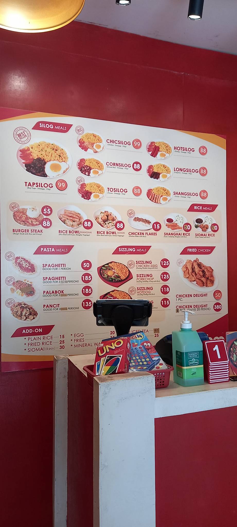 Menu at Foo Boo restaurant, Gubat
