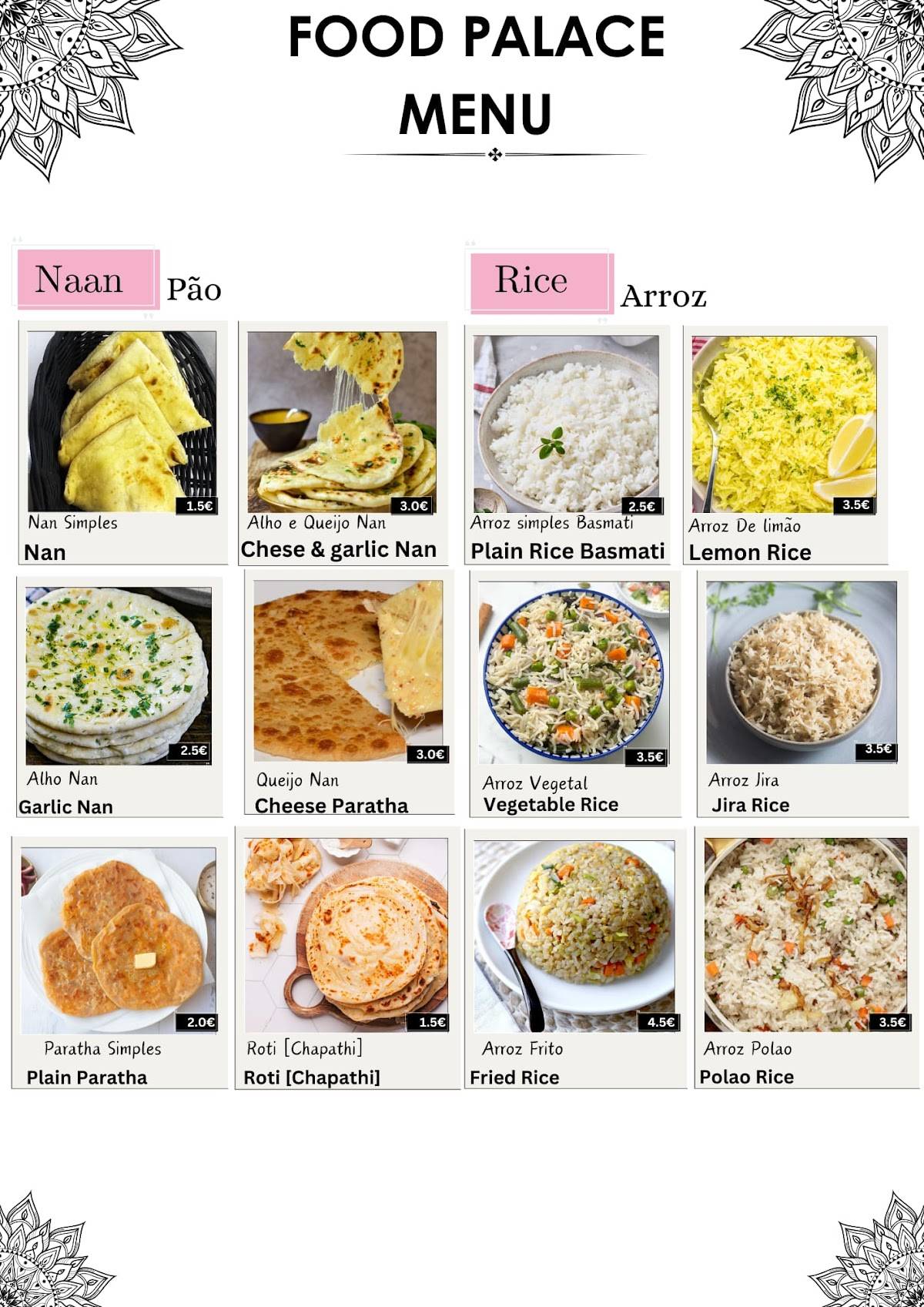 Menu at Food Palace Halal Restaurante, Porto