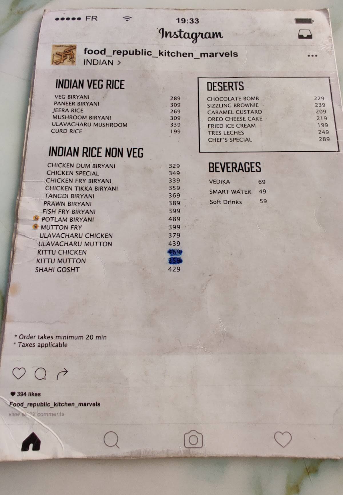 Menu at Food Republic, Vijayawada