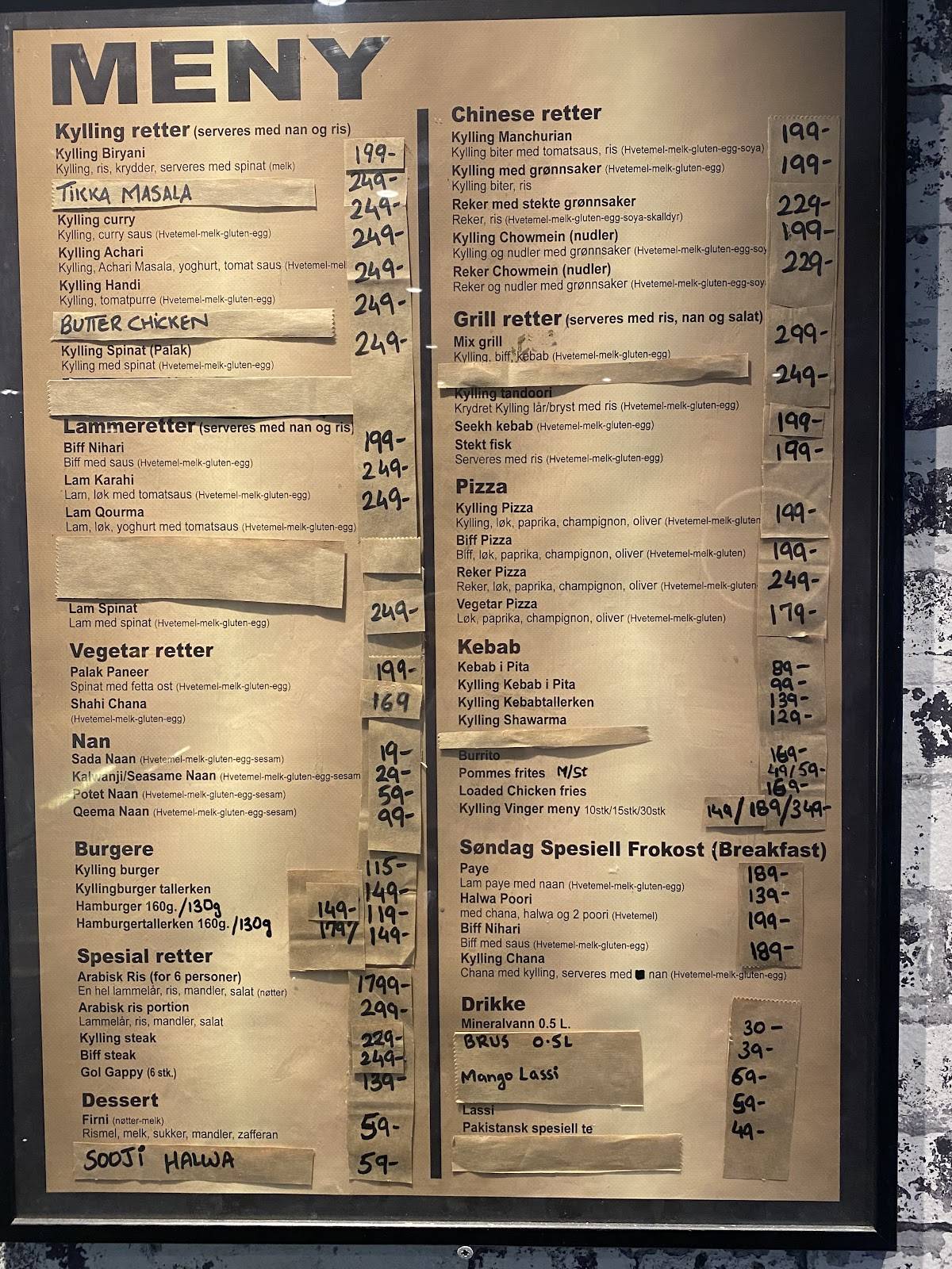 Menu at Food Villa restaurant, Norway