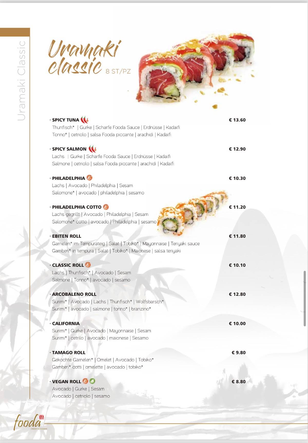 Speisekarte von Fooda restaurant, Meran
