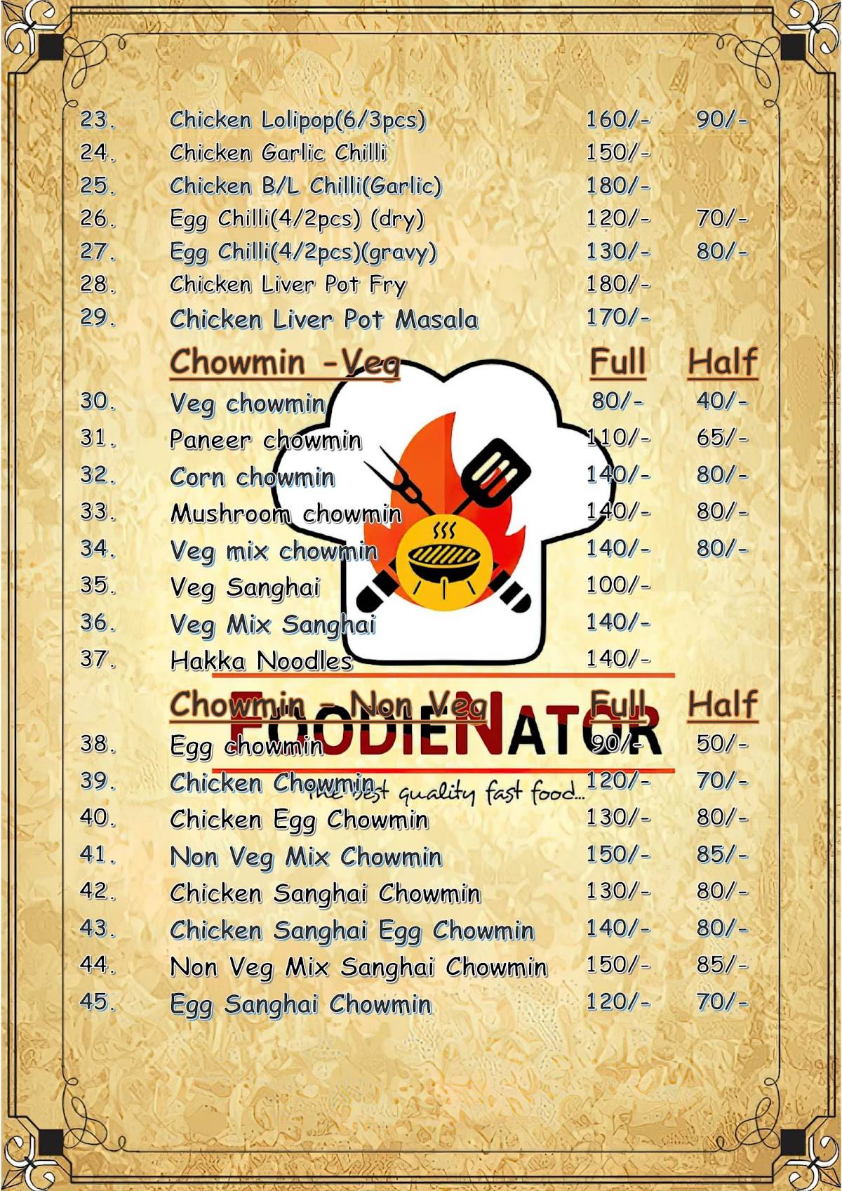 Menu at FoodieNator (Chinese & Indian Foods), Ranchi