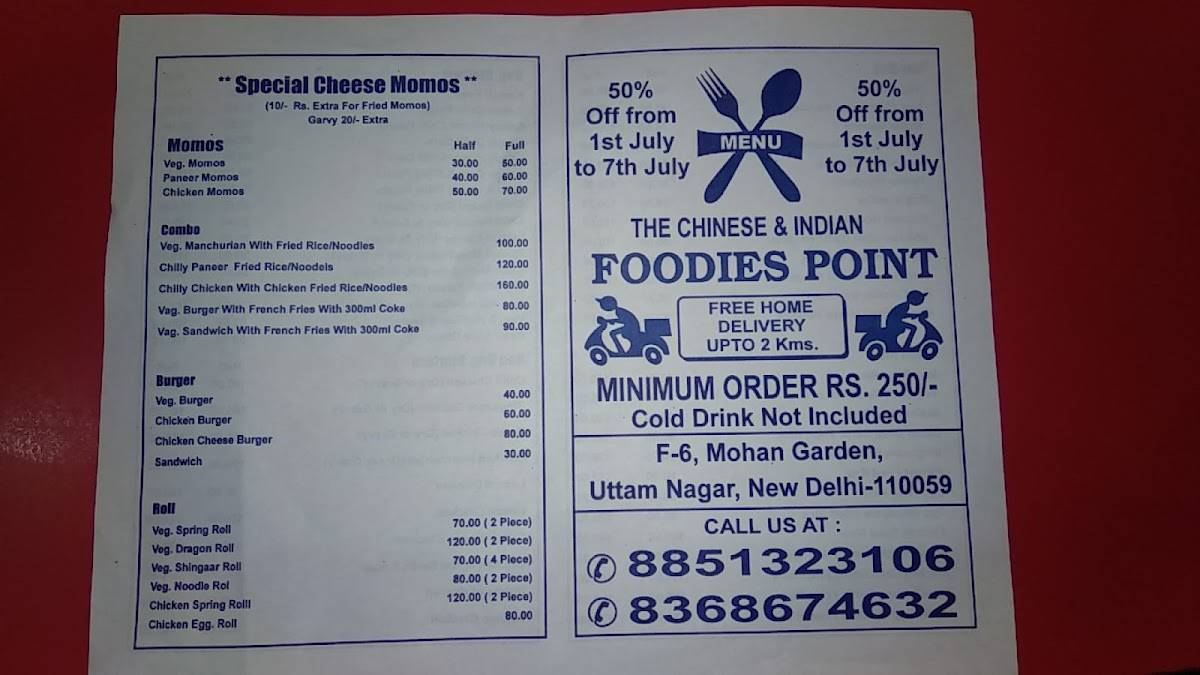 Menu at Foodies point, New Delhi, F6